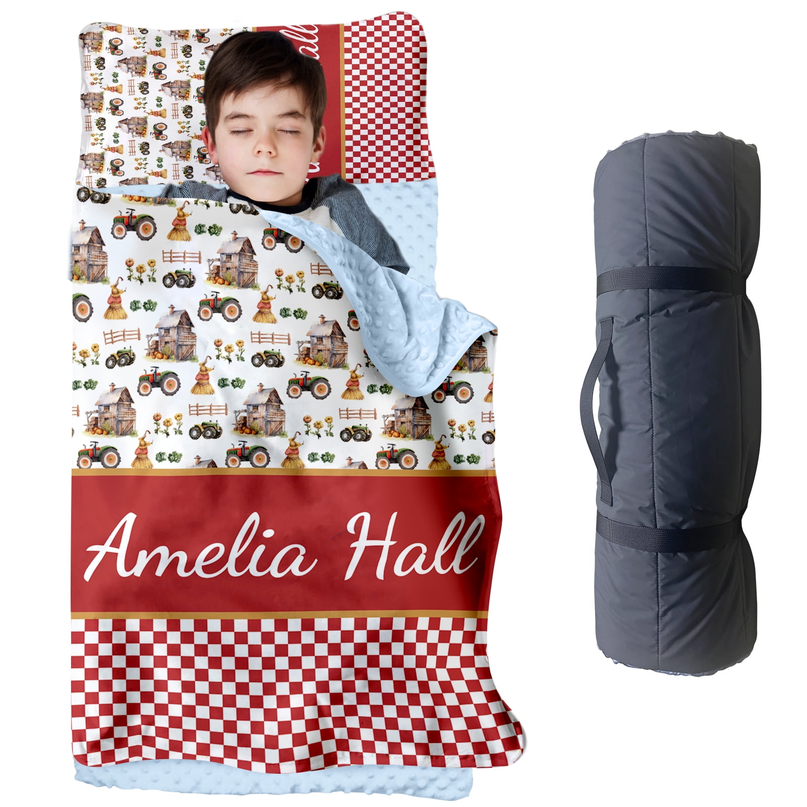 KAINSY Personalized Toddler Nap Mat for Boys–Rusty Red Straw House ...