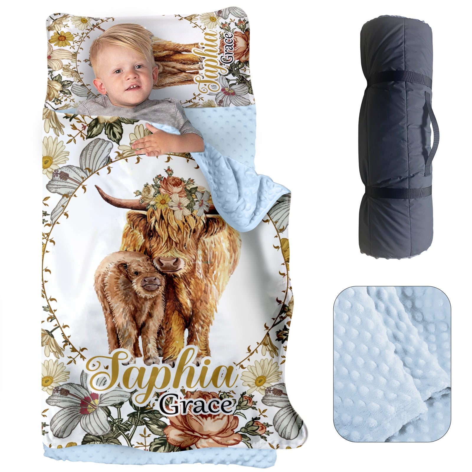 KAINSY Personalized Toddler Nap Mat for Daycare, Custom Name Highland ...