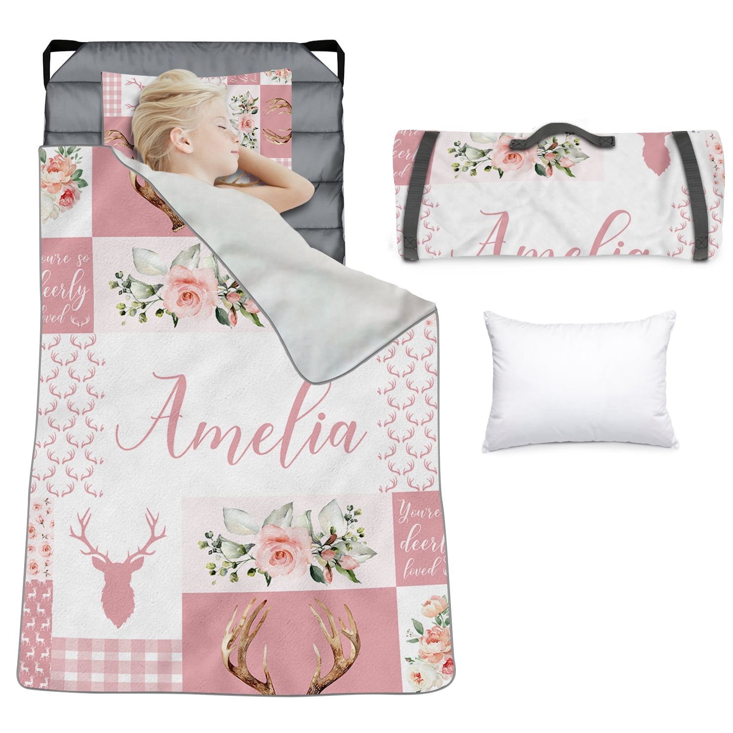 KAINSY Personalized Toddler Nap Mat for Girls–Custom Name Pink Plaid ...