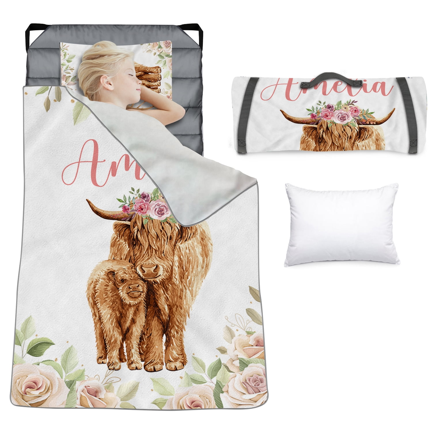 KAINSY Personalized Toddler Nap Mat for Girls–Custom Name Sleeping Mat ...