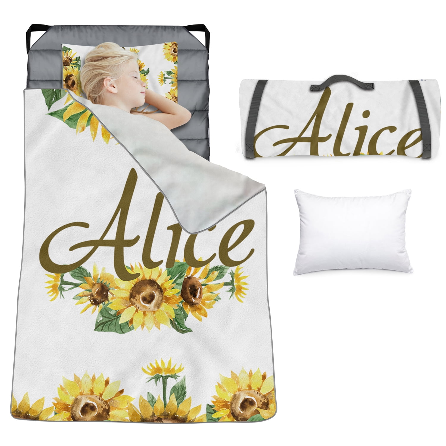 KAINSY Personalized Toddler Nap Mat for Girls–Custom Name Yellow Floral ...