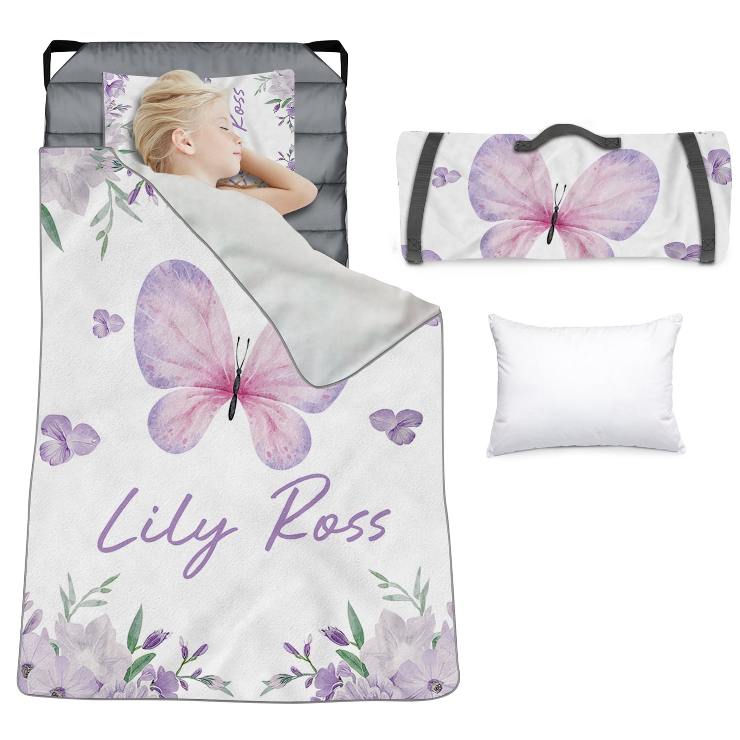 KAINSY Personalized Toddler Nap Mat for Girls–Light Purple Butterfly ...
