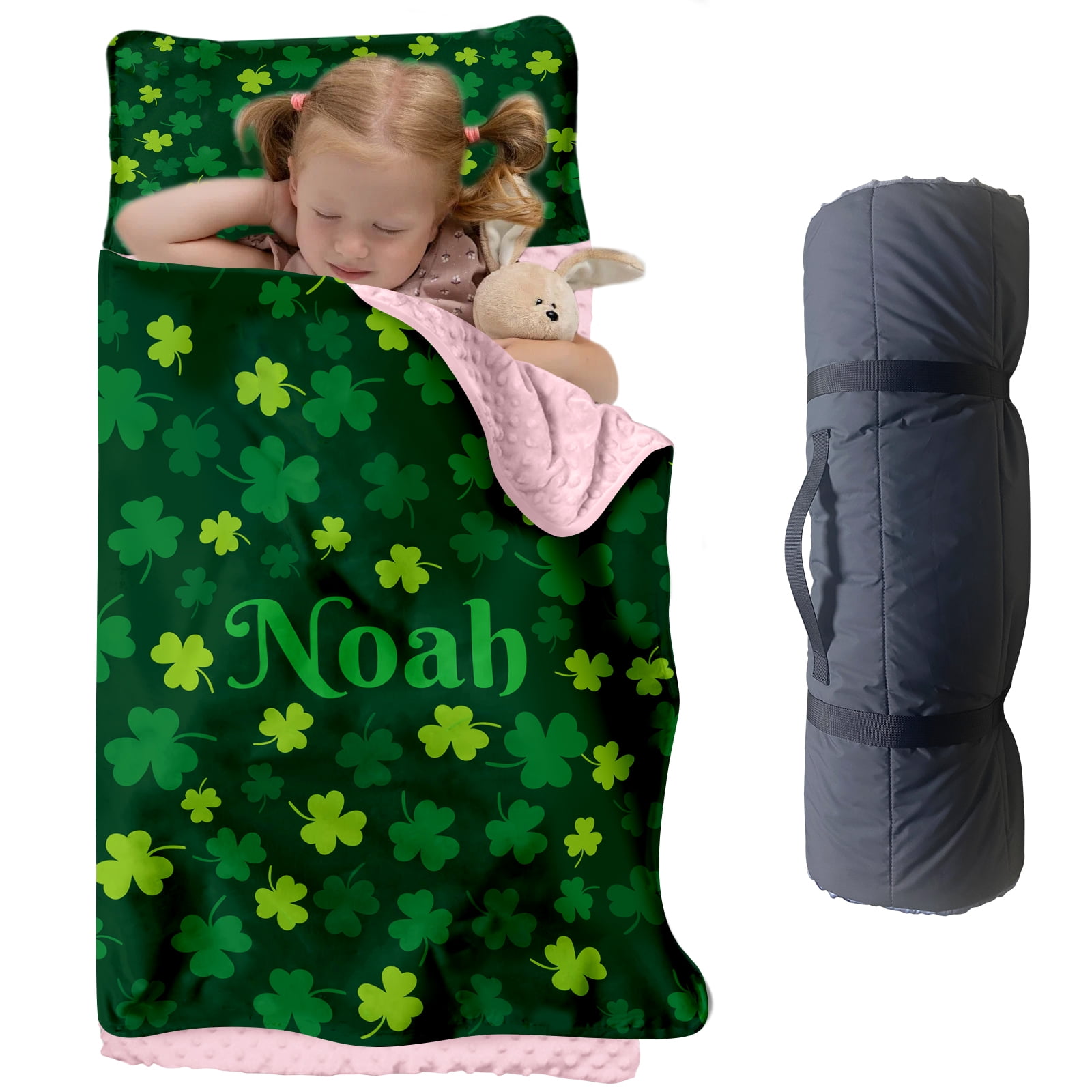 KAINSY Personalized Toddler Nap Mat, Lucky Green Four-Leaf Clover Theme ...