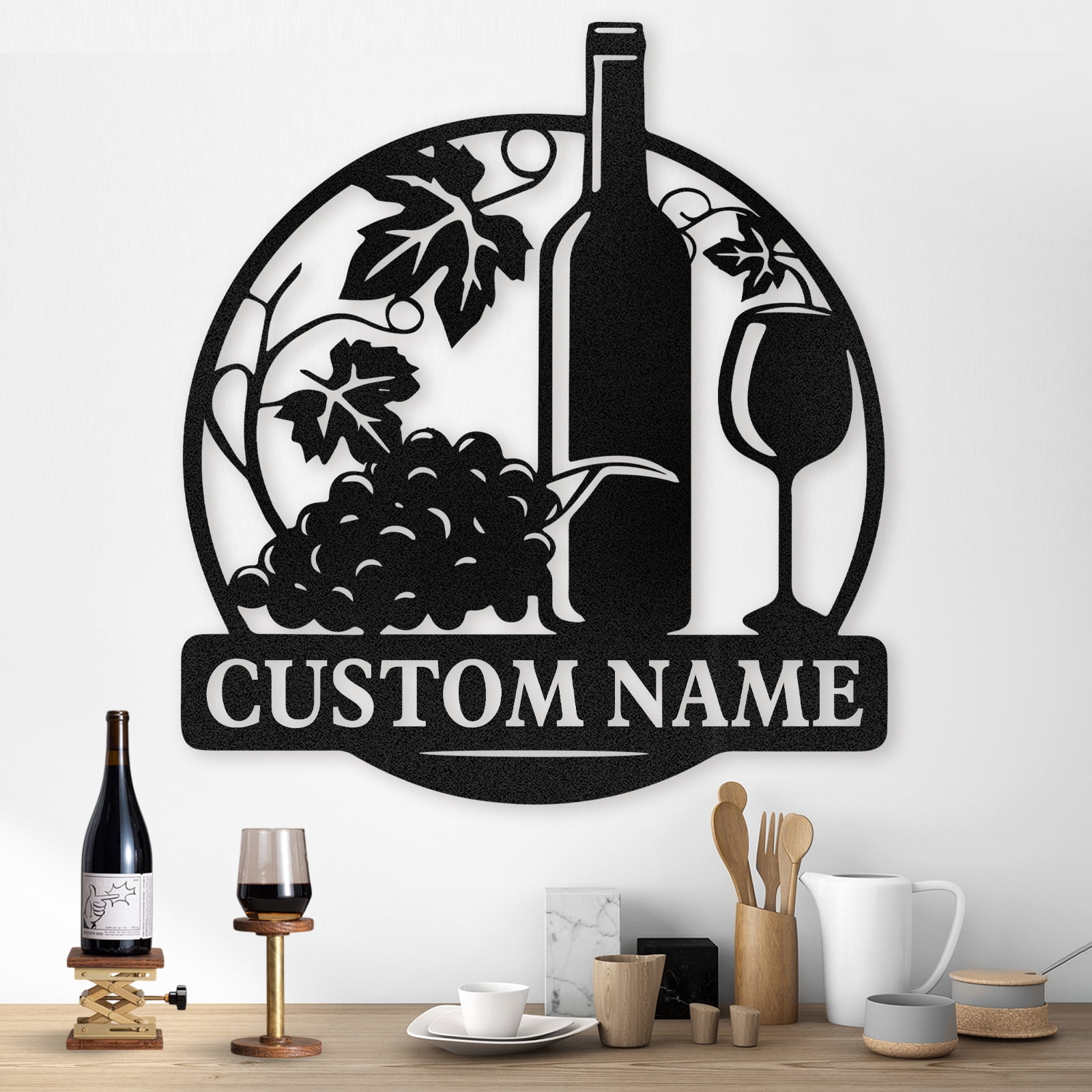 KAINSY Personalized Wine Metal Sign - Metal Kitchen Wall Decor, Hanging ...
