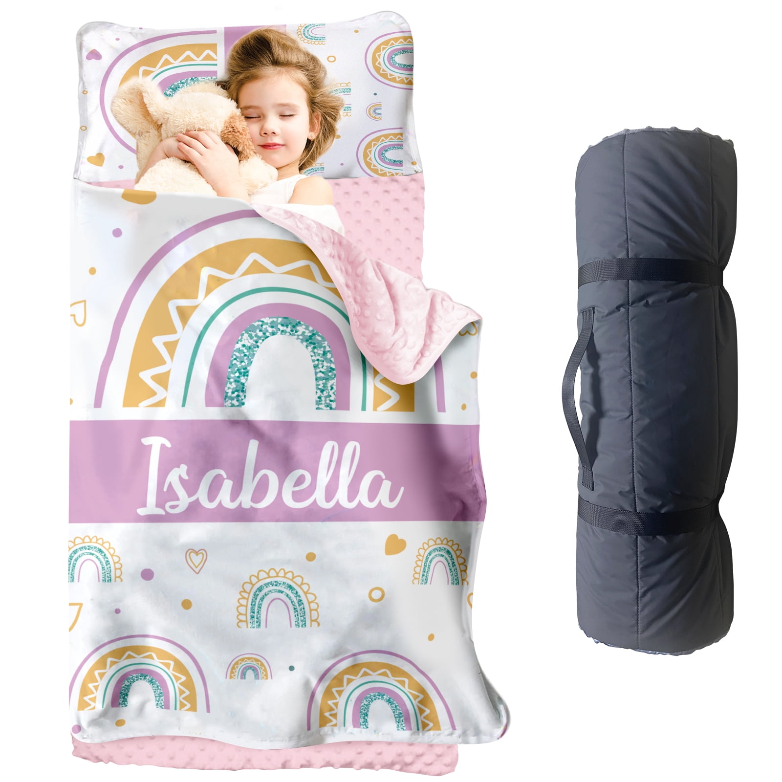 KAINSY Rainbow Toddler Nap Mat with Custom Name - Personalized Sleeping ...