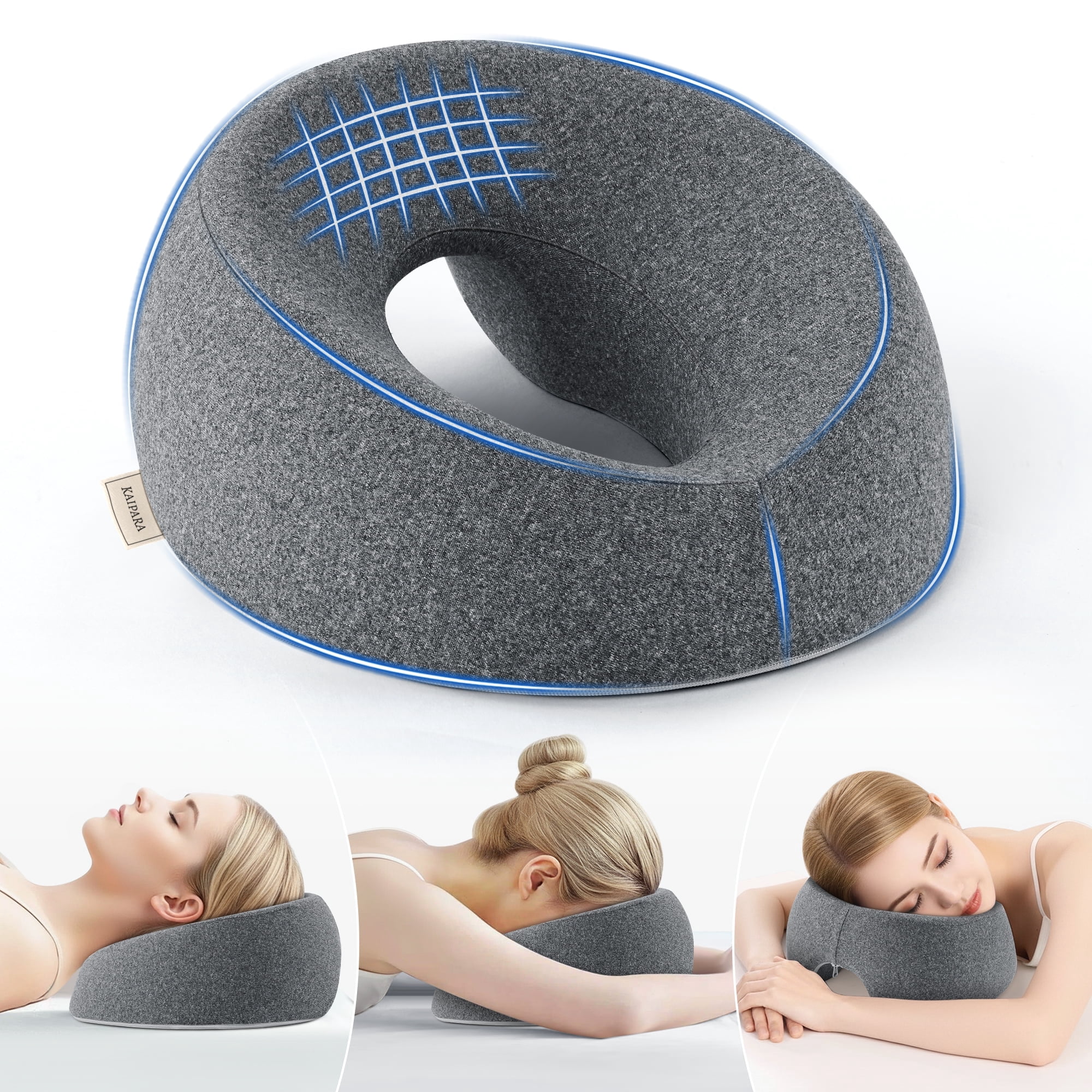 KAIPARA Face Down Pillow Massage Headrest for Bed, Memory Foam Pillow ...