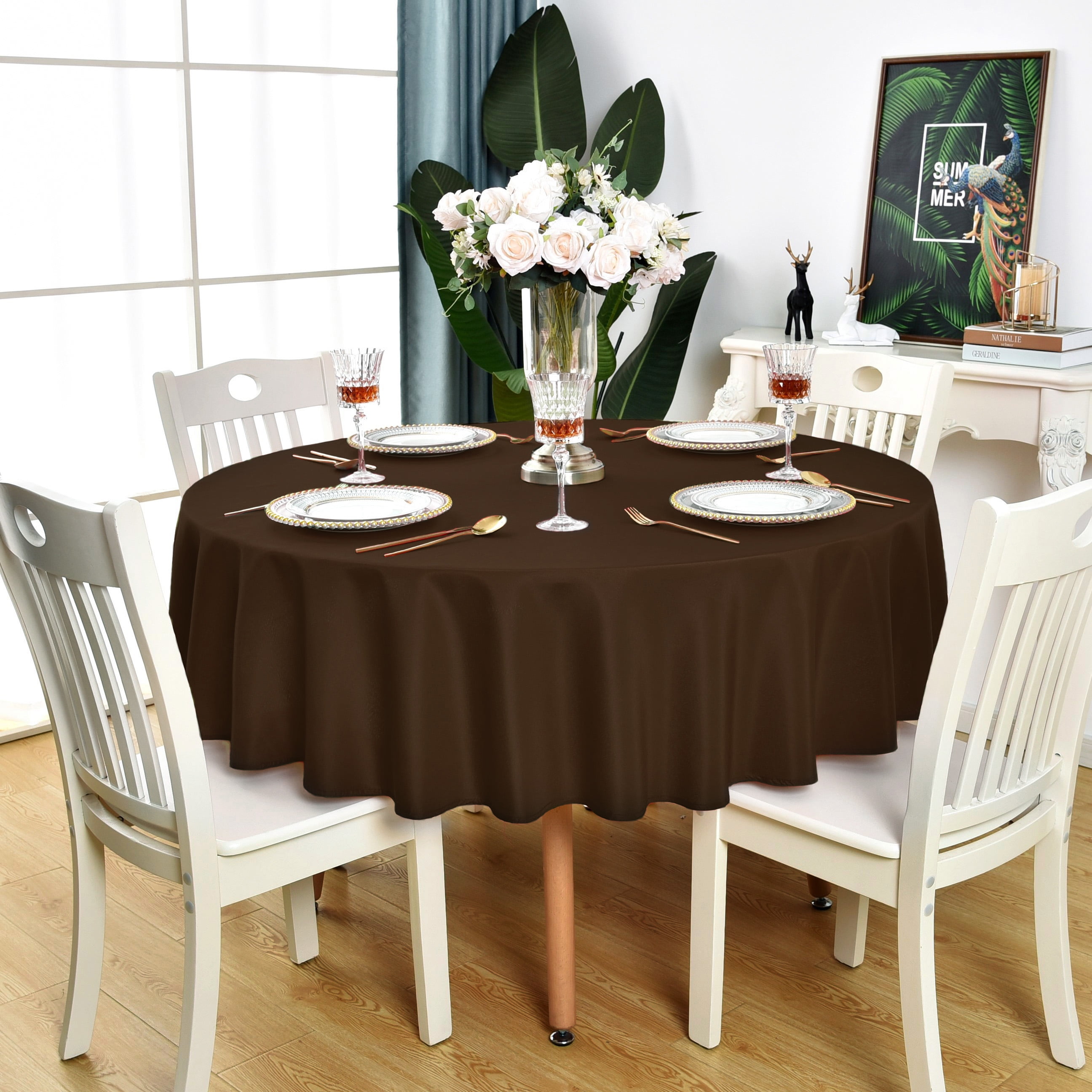 KAIPHO Brown Round Tablecloth Waterproof Stain Resistant Wrinkle Free ...
