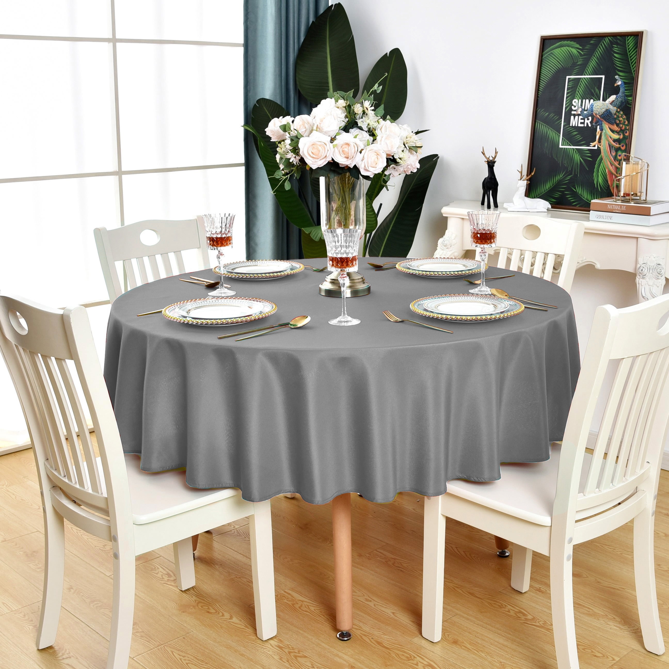 KAIPHO Gray Round Tablecloth Waterproof Stain Resistant Wrinkle Free ...