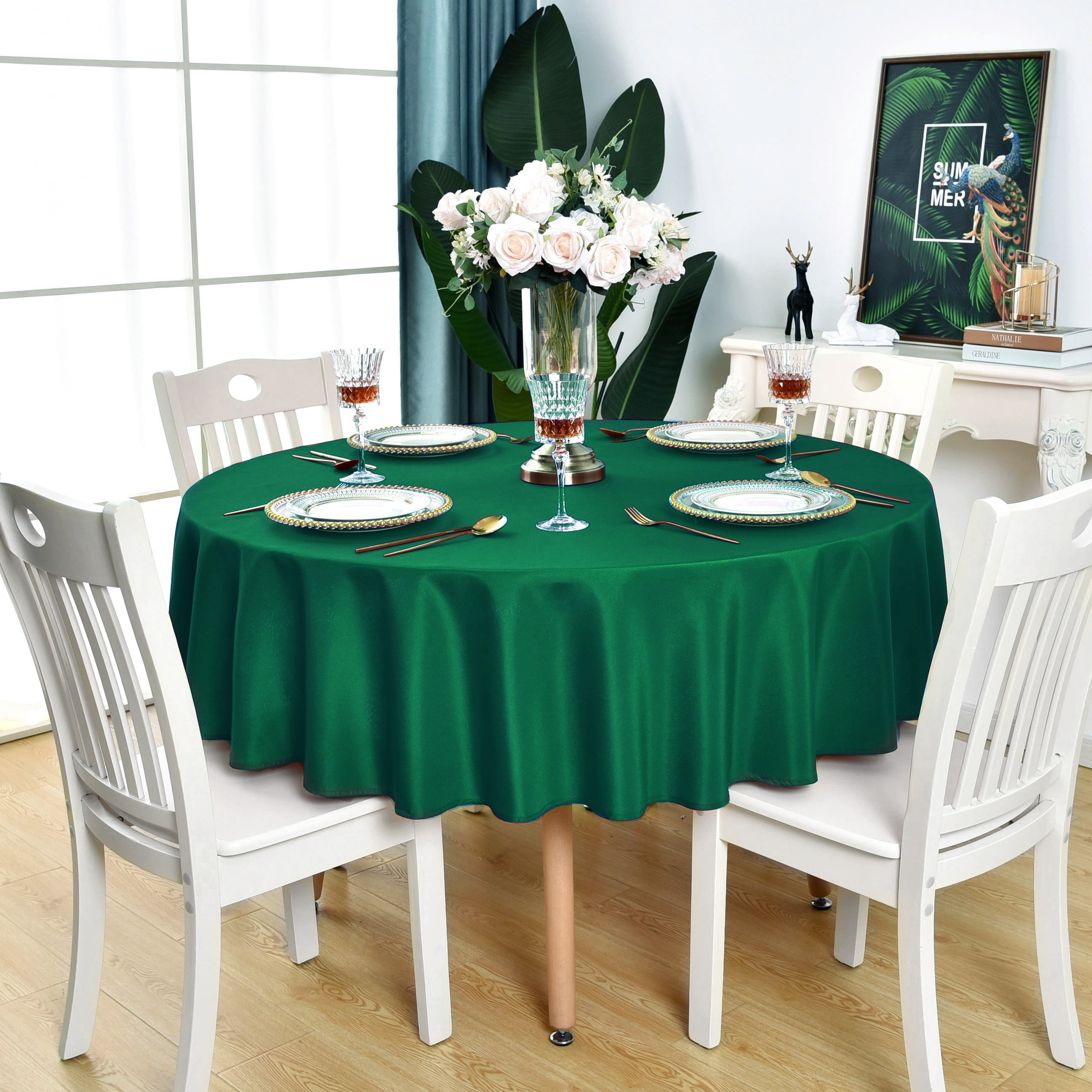 KAIPHO Green Round Tablecloth Waterproof Stain Resistant Wrinkle Free ...