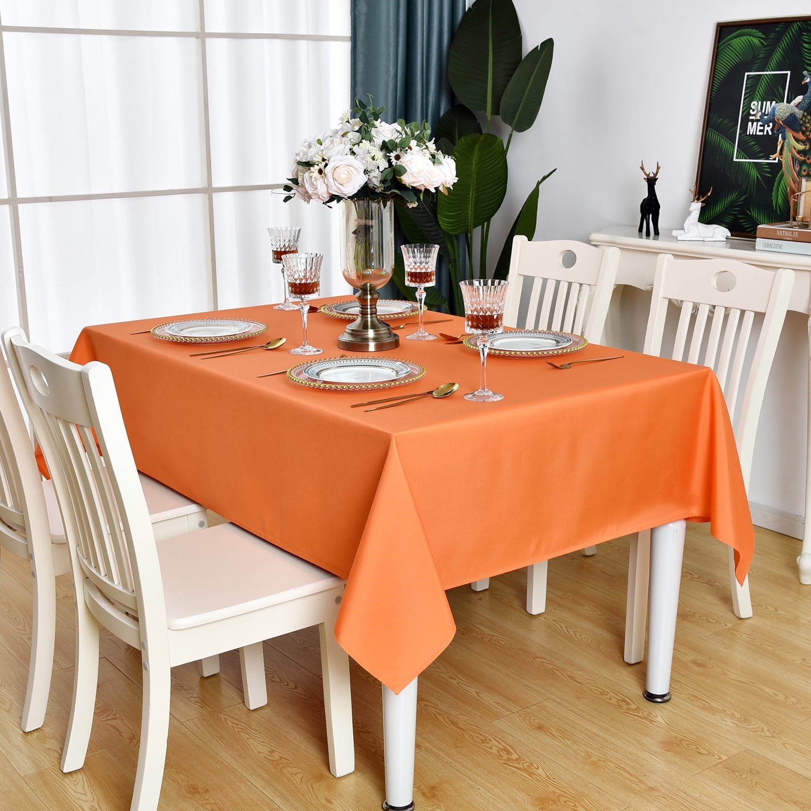 KAIPHO Orange Rectangle Tablecloth Waterproof Stain Resistant Wrinkle ...