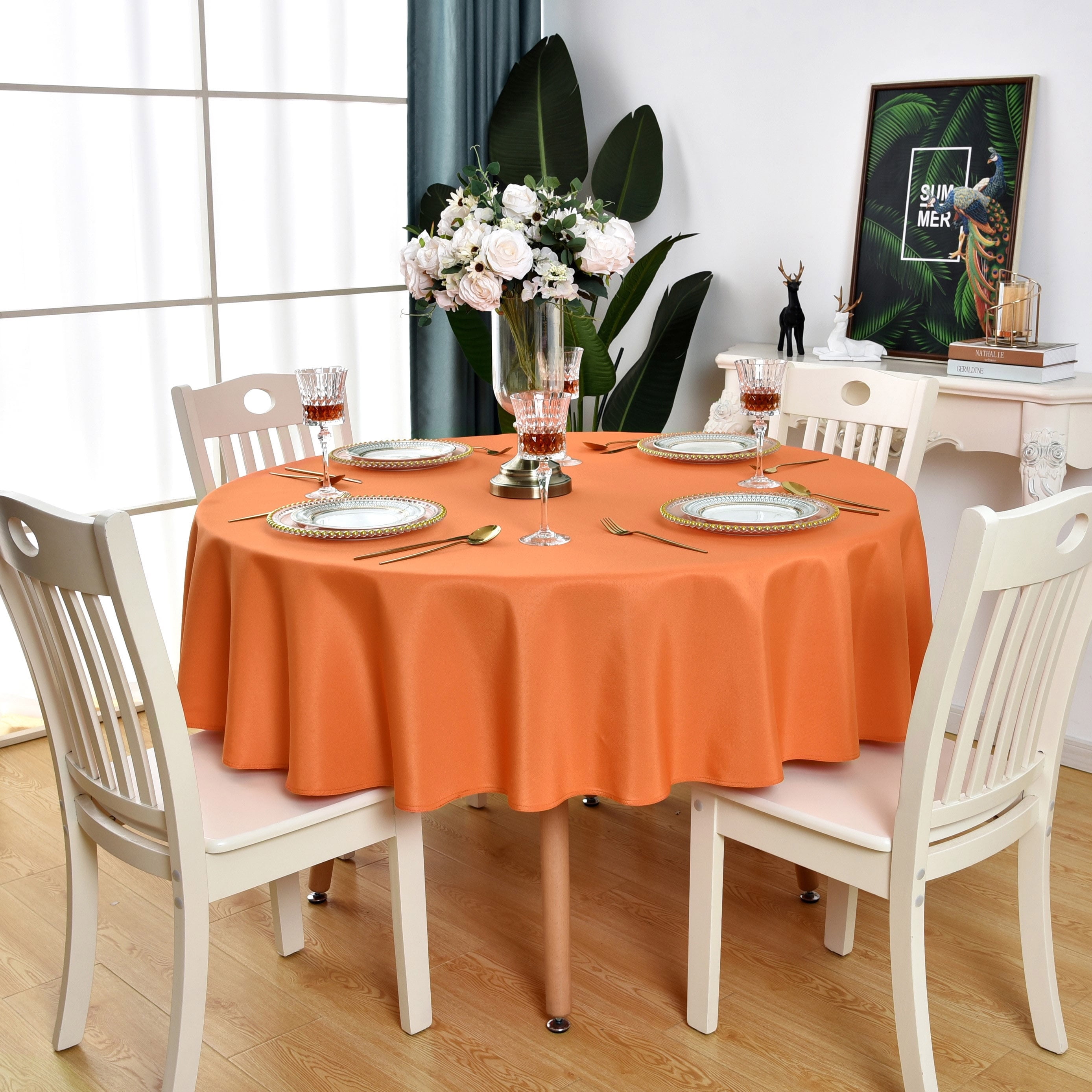 KAIPHO Orange Round Tablecloth Waterproof Stain Resistant Wrinkle Free ...