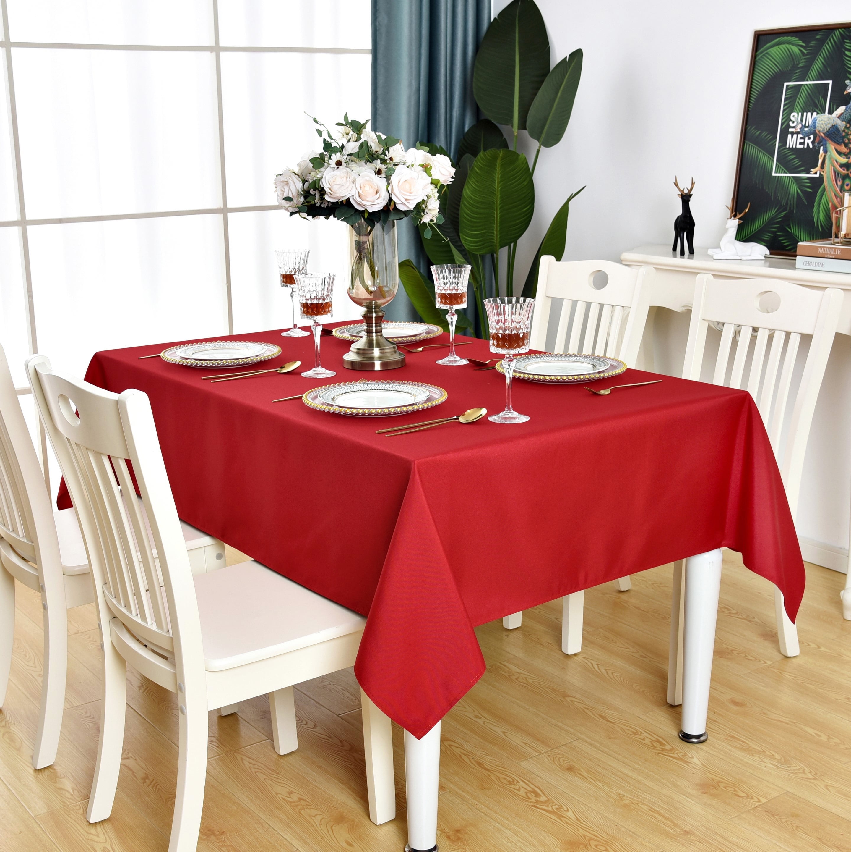 KAIPHO Red Rectangle Tablecloth Waterproof Stain Resistant Wrinkle Free ...