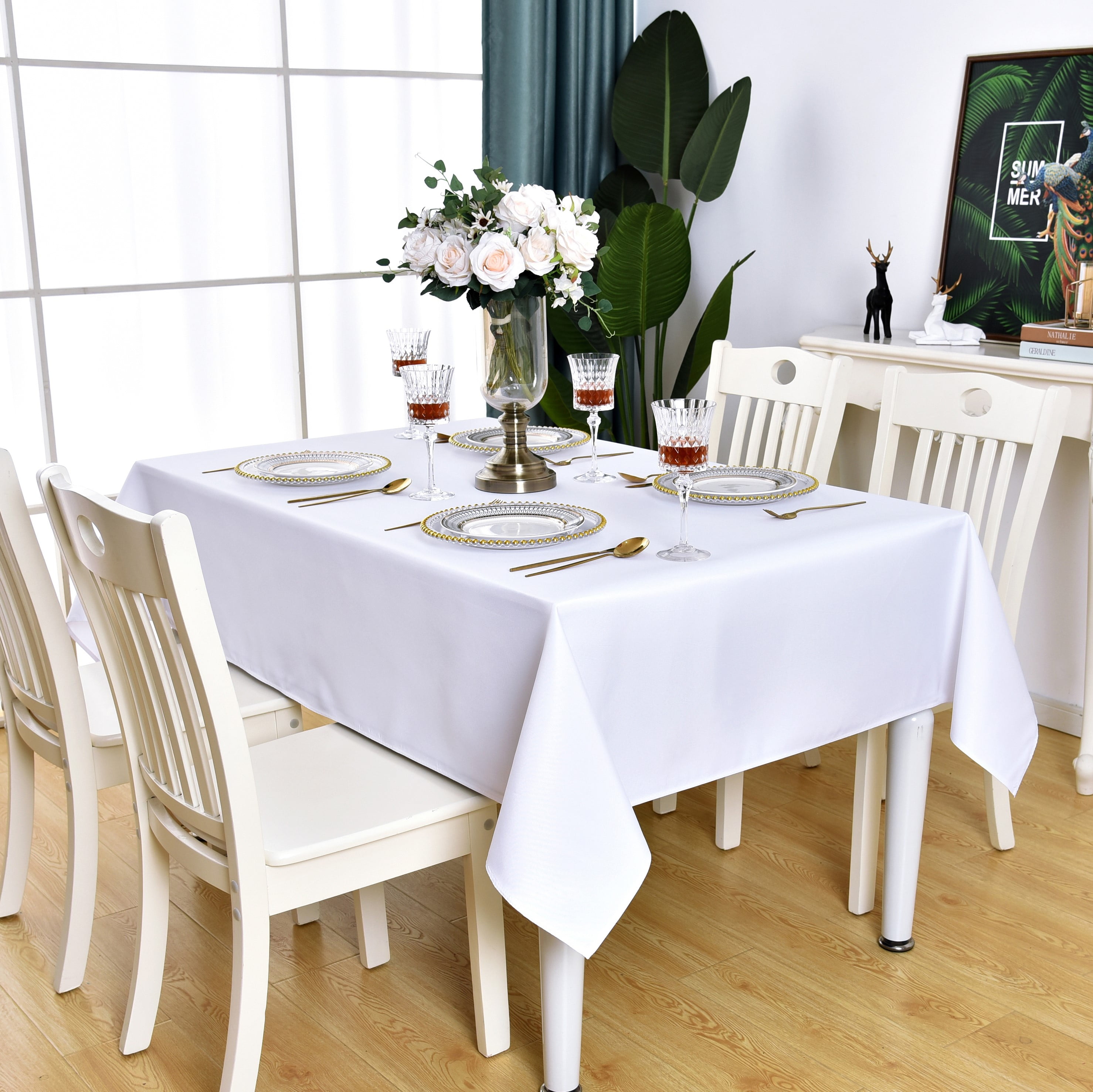 KAIPHO White Rectangle Tablecloth Waterproof Stain Resistant Wrinkle ...