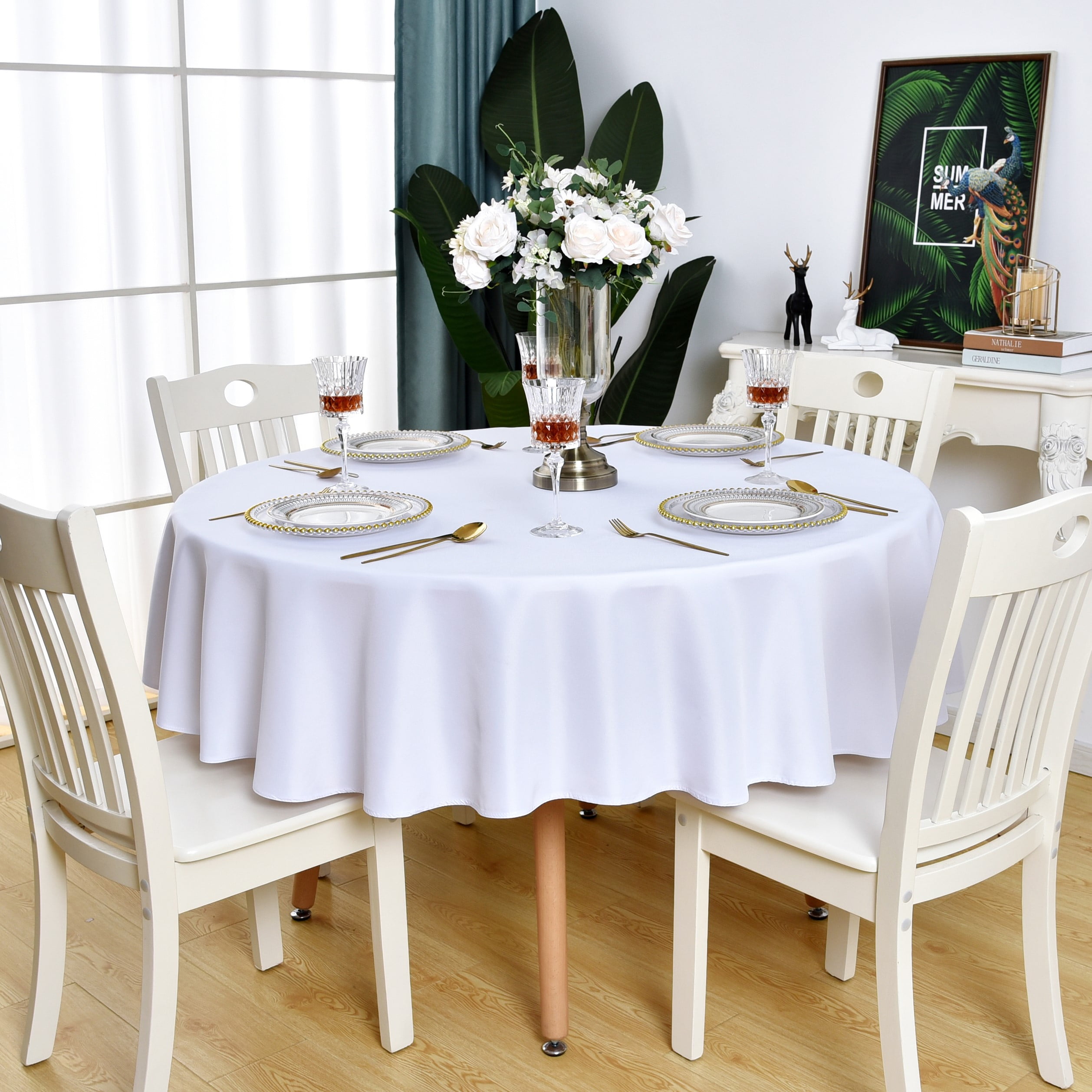 KAIPHO White Round Tablecloth Waterproof Stain Resistant Wrinkle Free ...