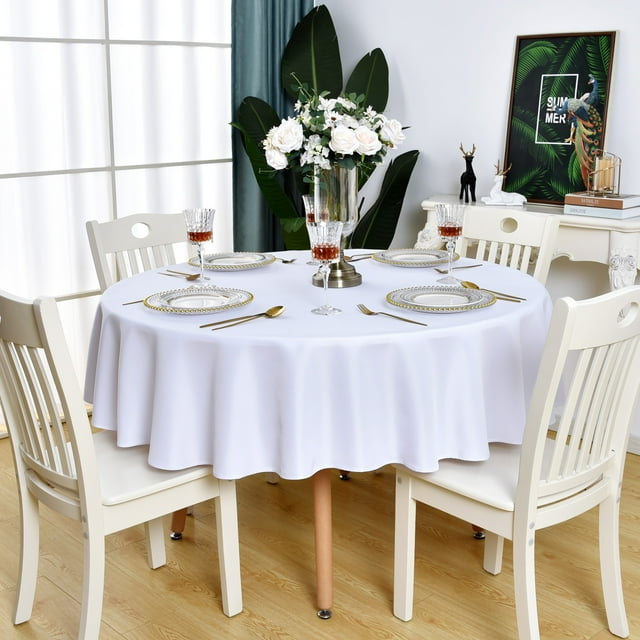 KAIPHO White Round Tablecloth Waterproof Stain Resistant Wrinkle Free ...