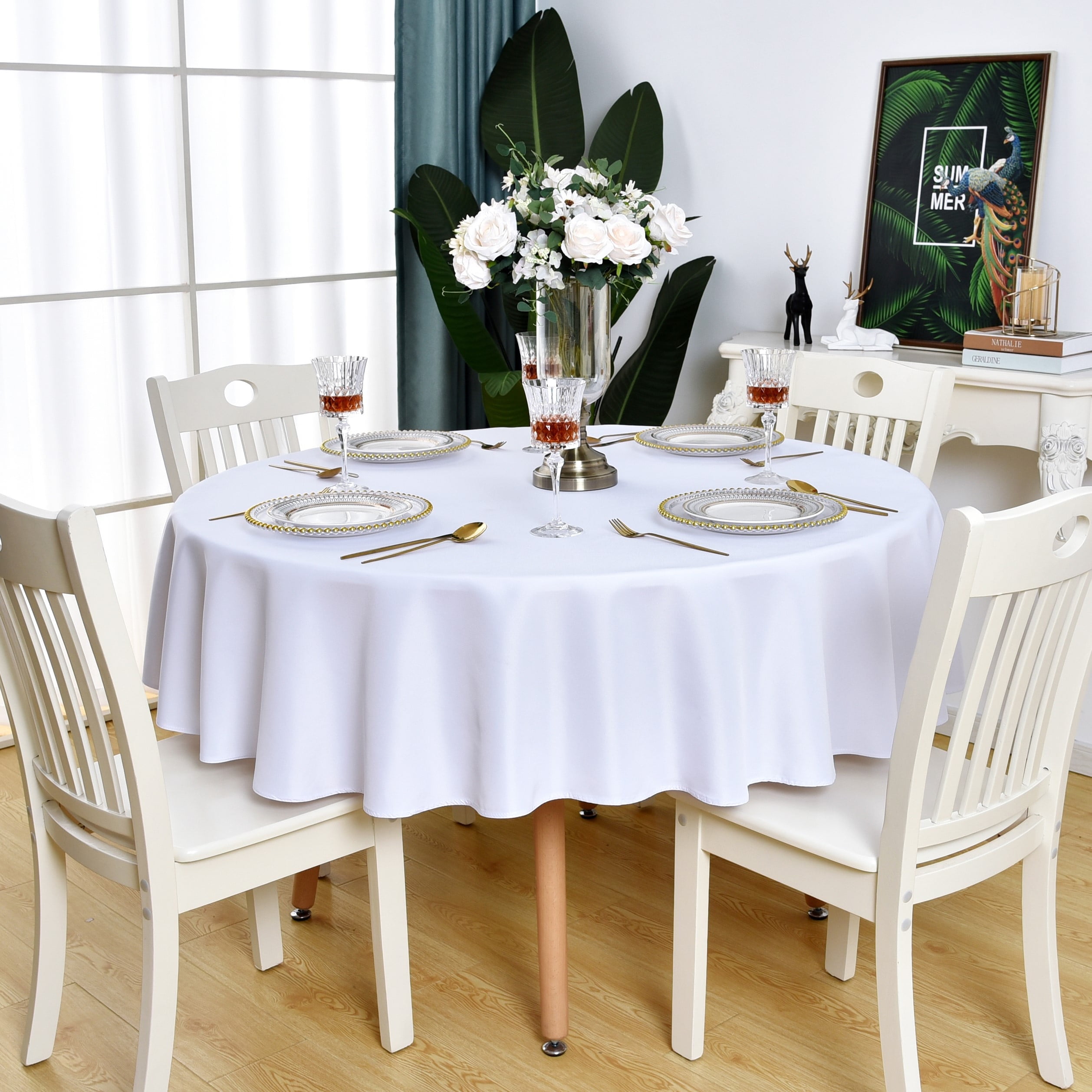 KAIPHO White Round Tablecloth Waterproof Stain Resistant Wrinkle Free ...