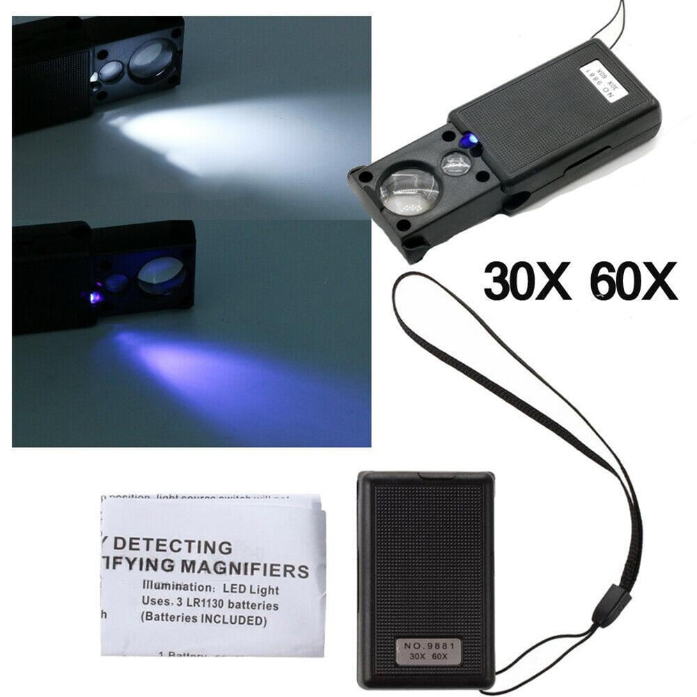 KAIRUITE 30/60X Jewelry Magnifier Jewellers Eye Magnifying Glass LED ...
