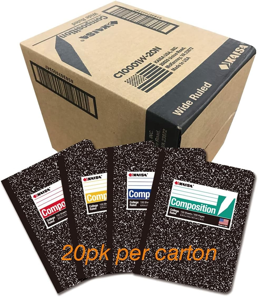 KAISA Hard Cover Composition Notebooks Wide Ruled 100 Sheets, 9.75x7 ...