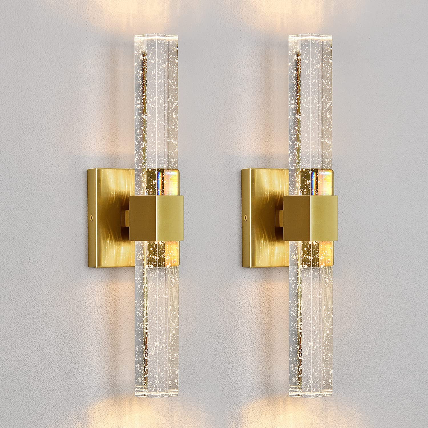 KAISITE Modern LED Wall Sconce, 2-Light, Crystal Glass Shade, Gold or ...