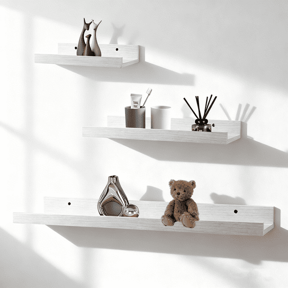 KAIWIN White Wood Floating Shelves Set of 3 (24/16/10In) - Wall Mounted ...