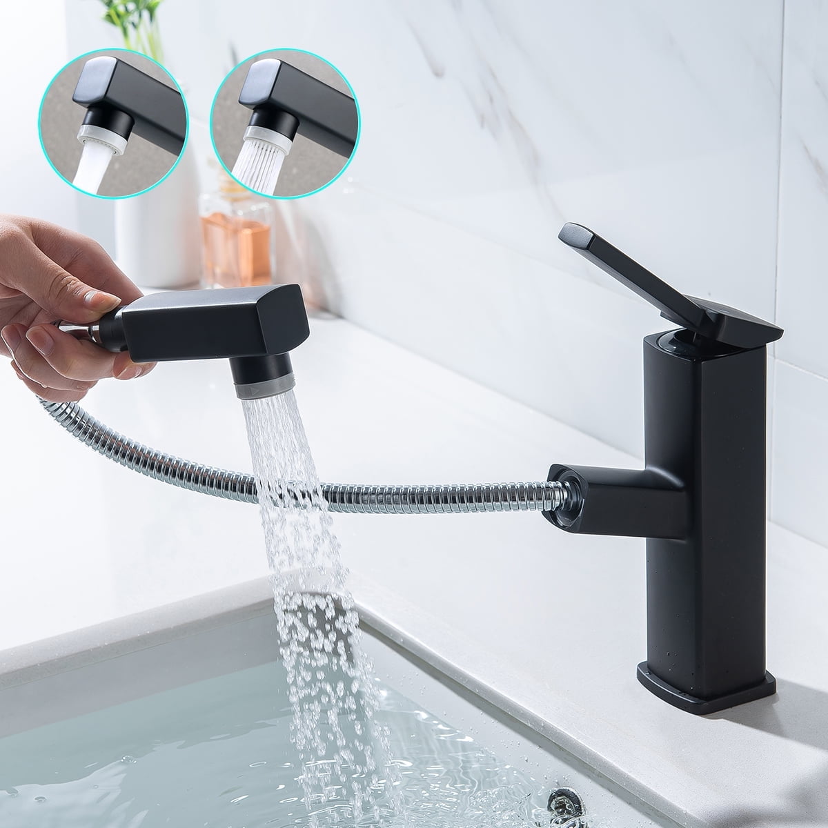 KAIYING Pull Down Vessel Sink Faucet, Single Hole High Bathroom Sink ...