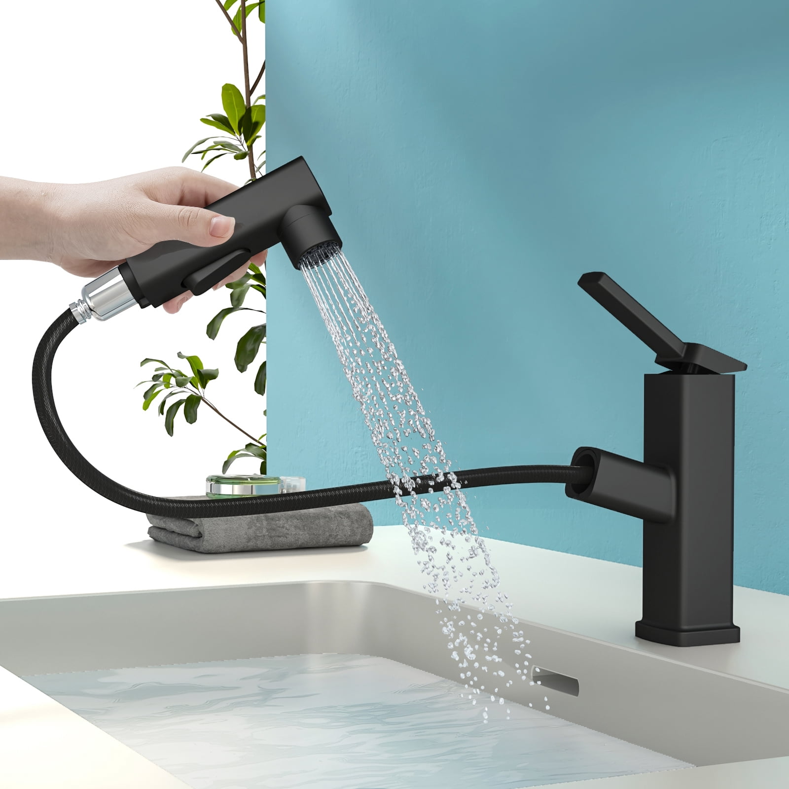 KAIYING Single Hole Bathroom Faucet, Modern Single Handle Pull Out Sink ...