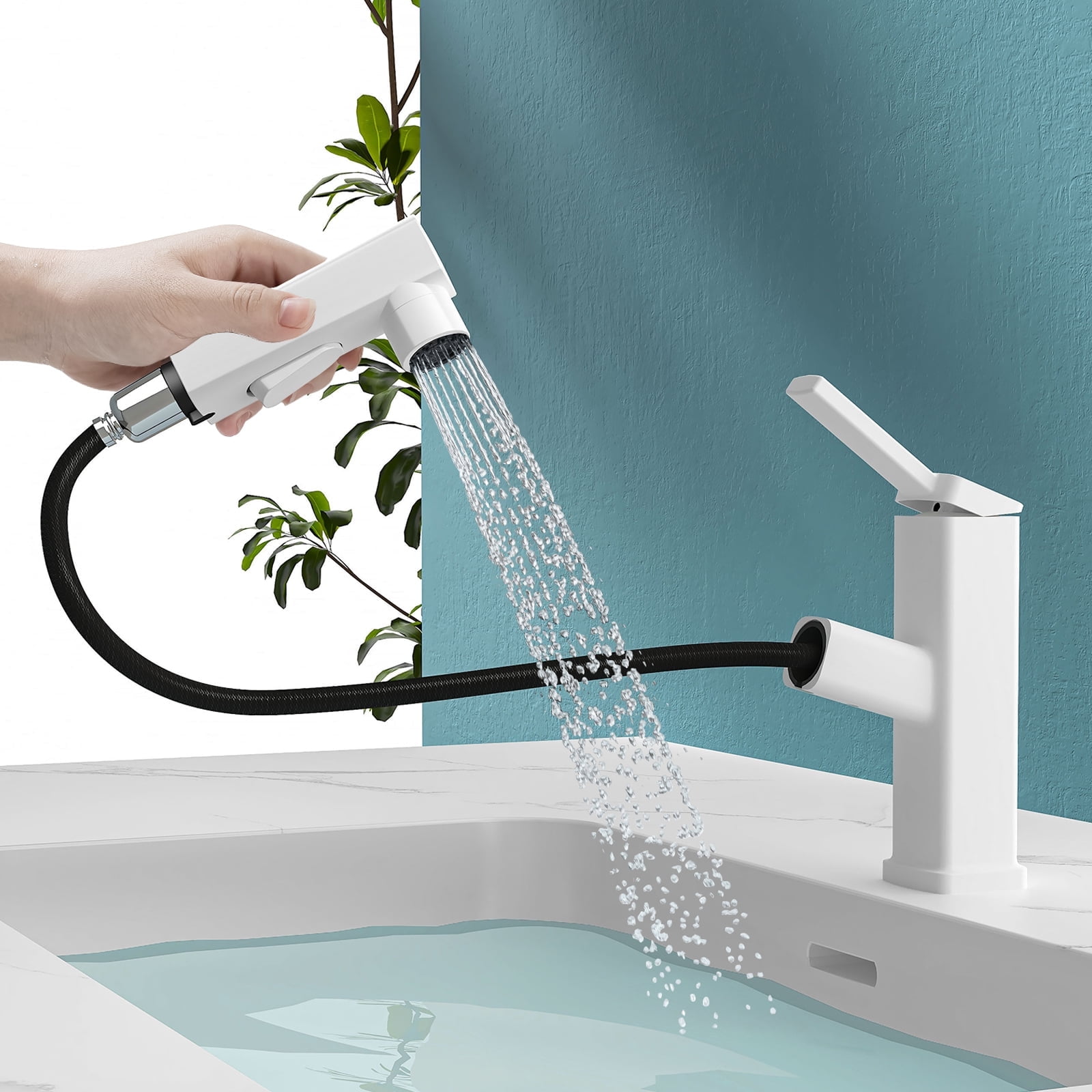 KAIYING Single Hole Bathroom Faucet, Modern Single Handle Pull Out Sink ...