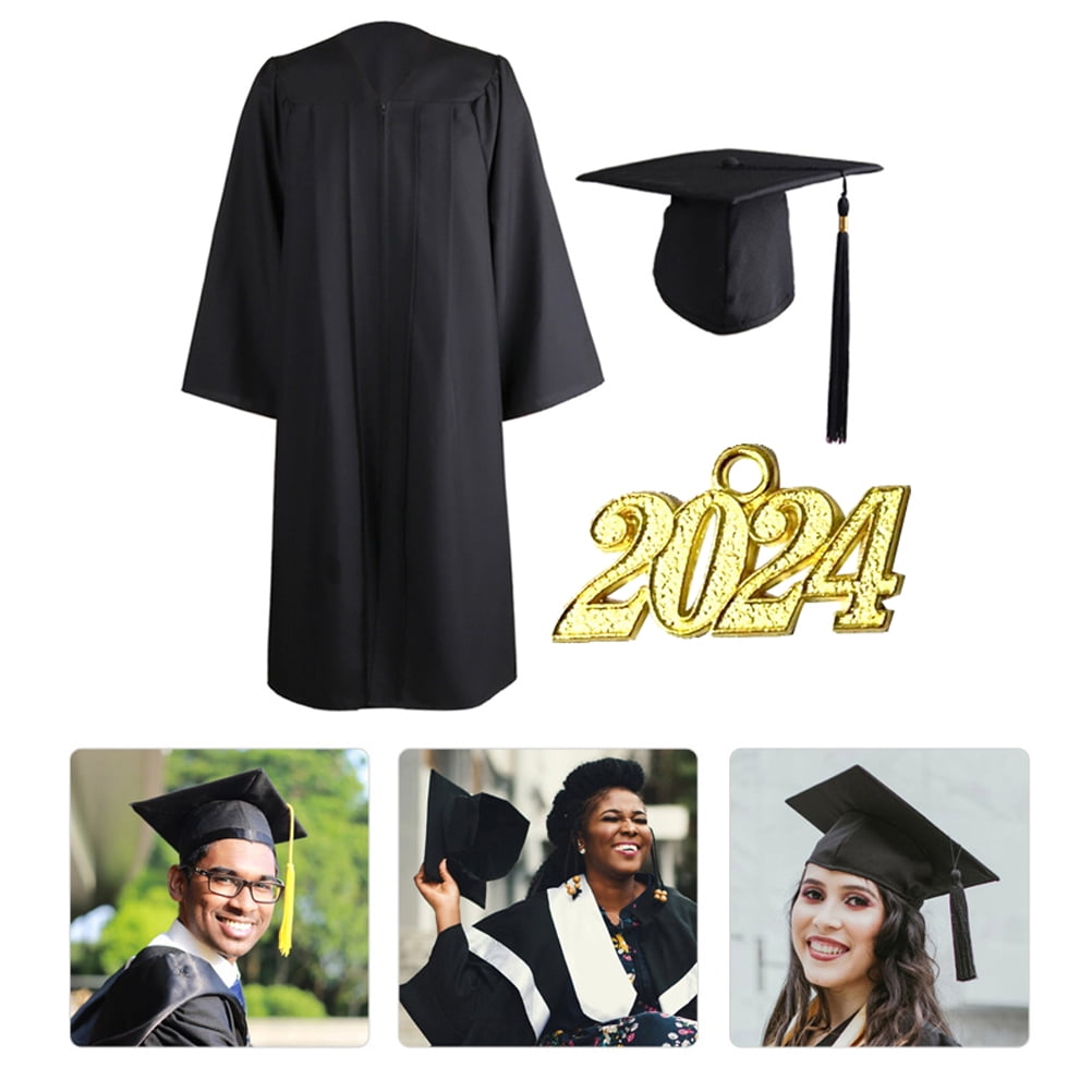 KAJNBN 1 Set Black Plain Fabric Graduation Gown and Tassel for Adults ...