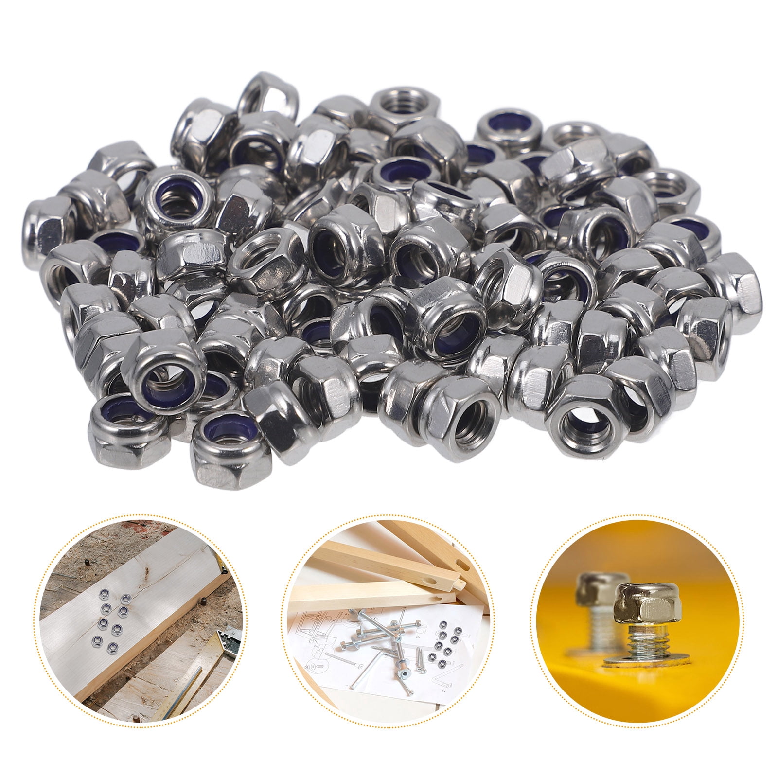 KAJNBN 100Pcs Silver Hexagonal Nuts for Fasteners Anti-Loosening 304 ...