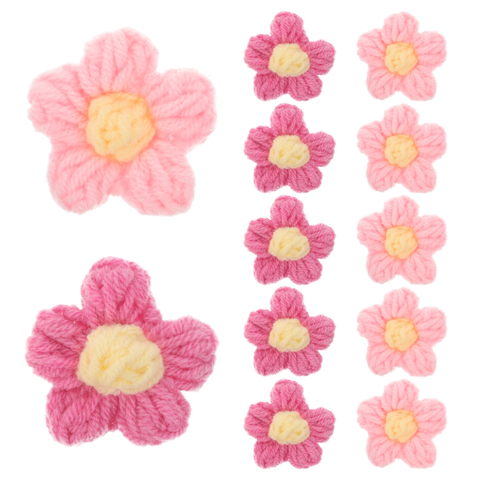 KAJNBN 12Pcs Floral Clothing Accessories Pink Crocheted Puff Flower ...