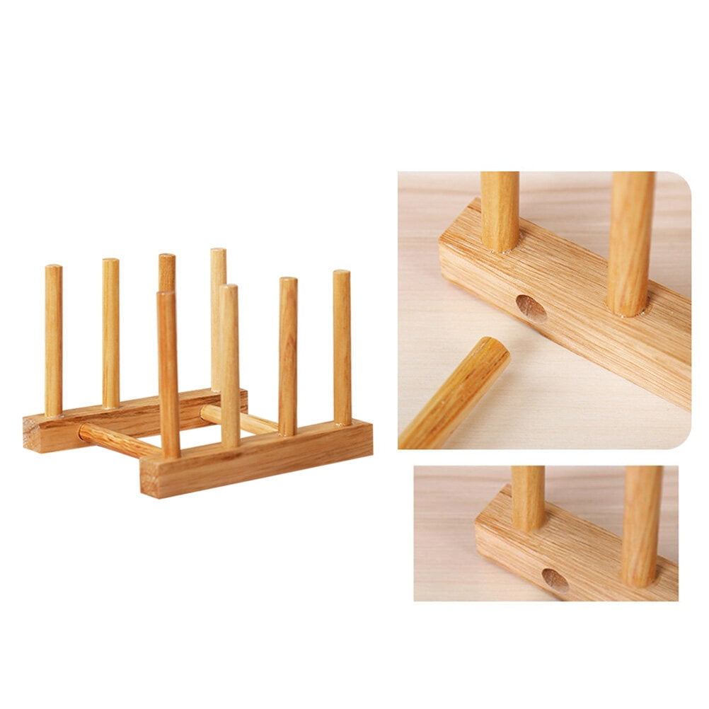 KAJNBN 1Pack Dishes Rack Khaki Rectangular Bamboo Wood Drying Storage ...
