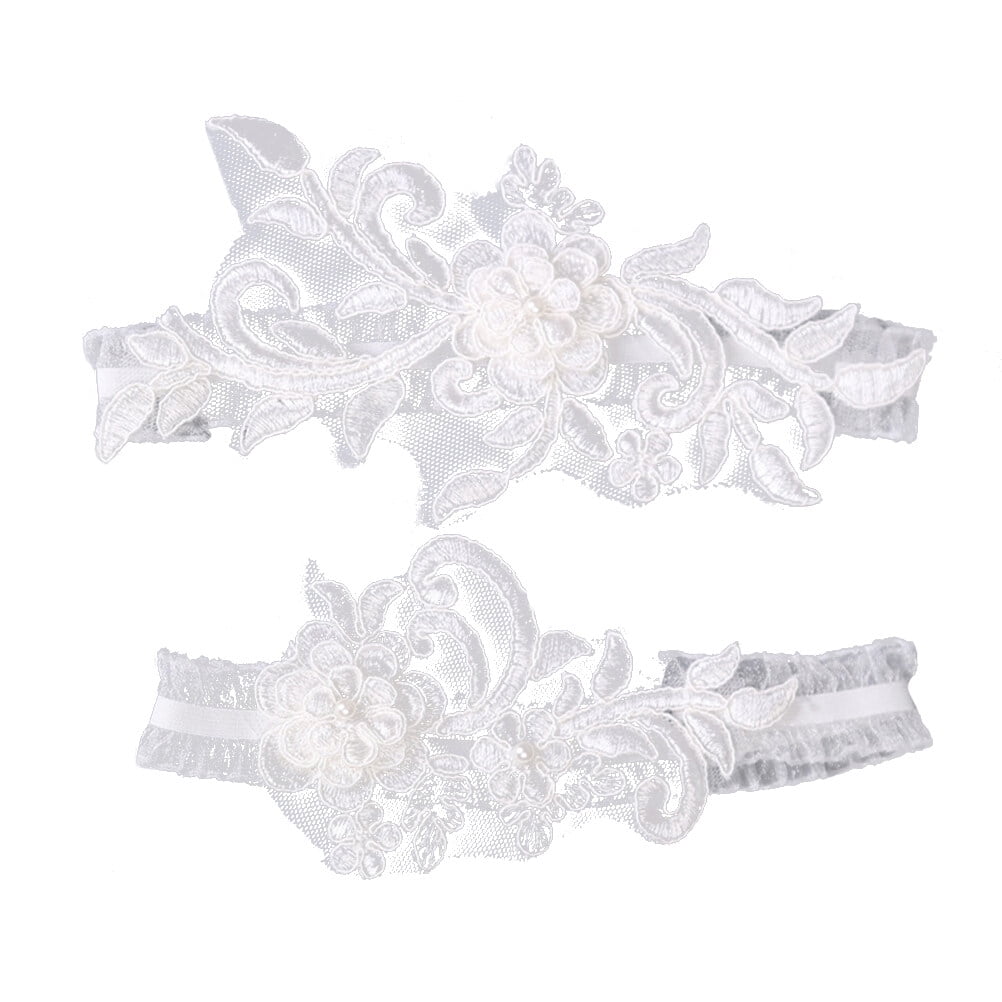 KAJNBN 1Pack Elegant Bridal Garters Floral Lace White Adjustable For ...