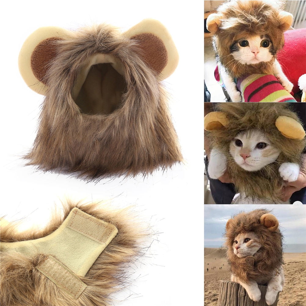 KAJNBN 1Pack Plush Lion Wig Head Hat with Ear for Cats Fun Dog Cat ...