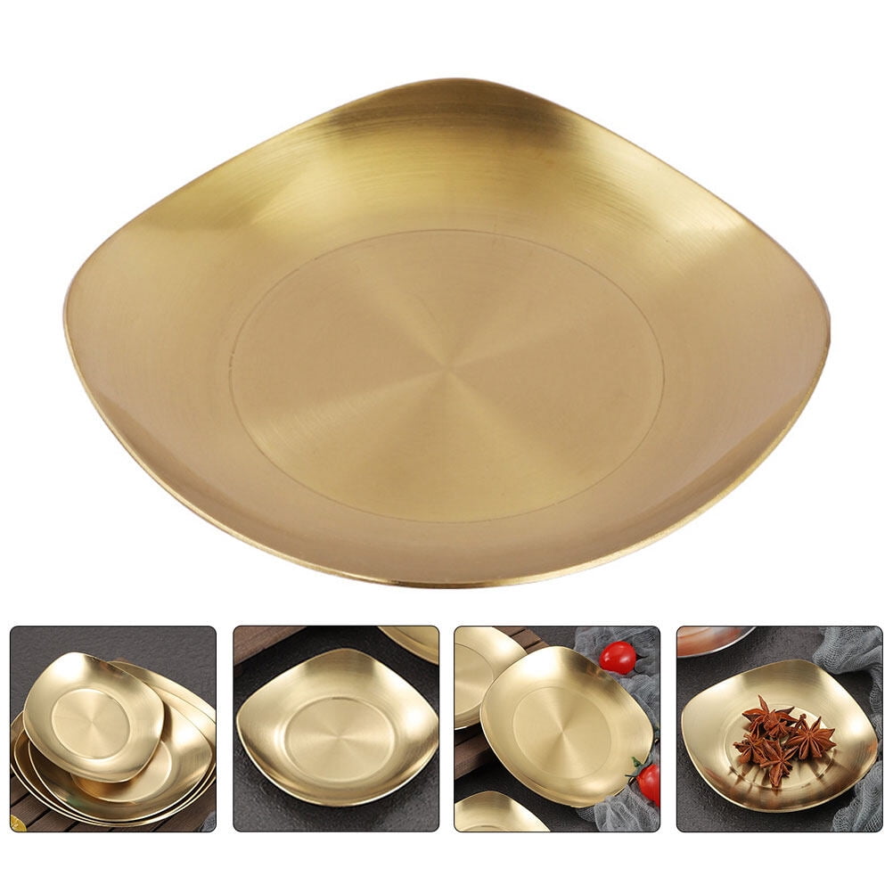 KAJNBN 1Pcs Golden Square Dinner Plate Stainless Steel Dish for Home ...