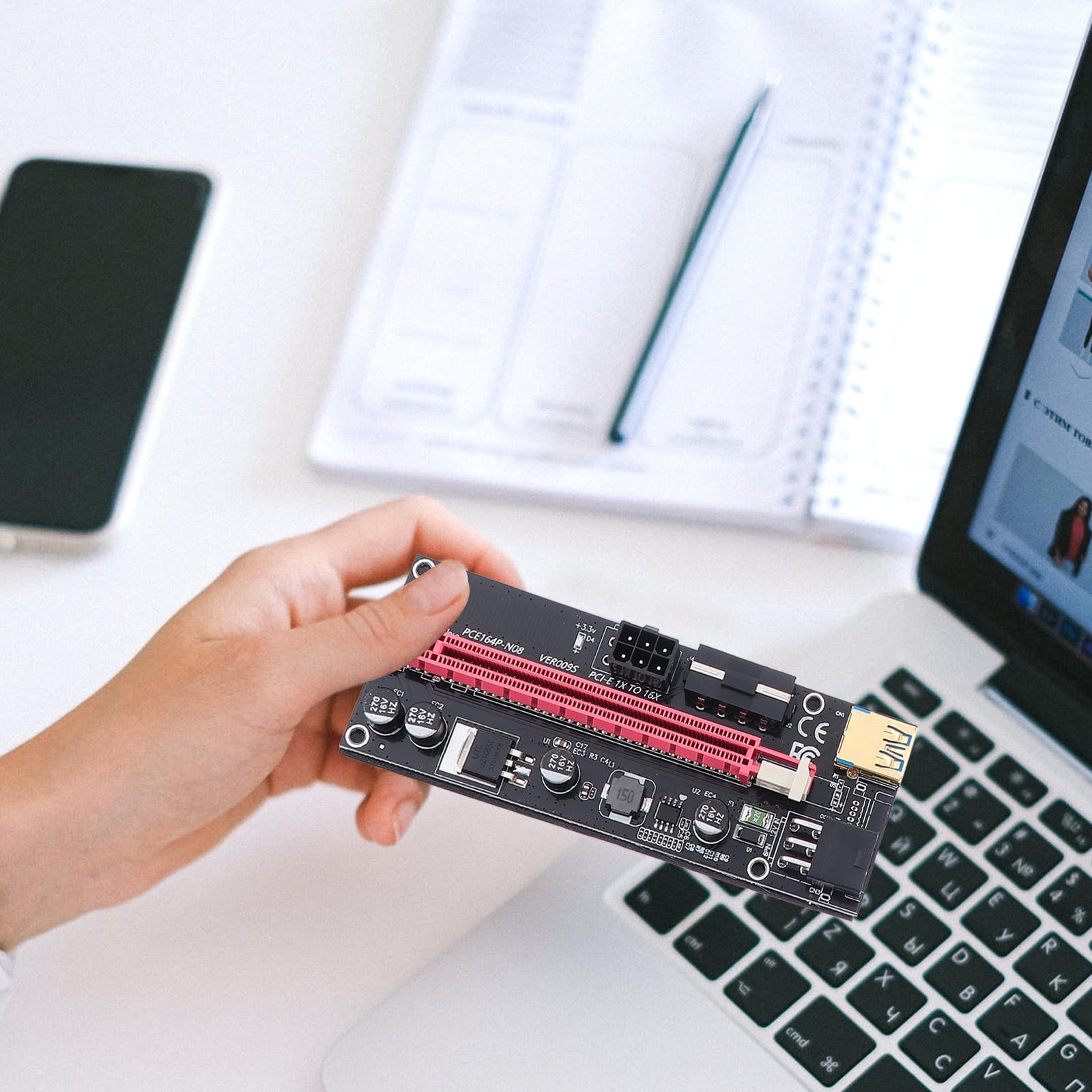 KAJNBN 1Set PCIE Adapter for Mainboard Riser Card Blue Alloy PCBA Board ...