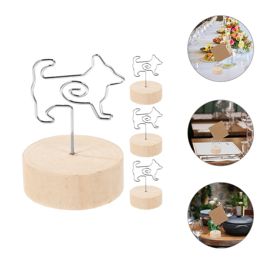KAJNBN 4Pcs Beige Wooden Dog Shaped Place Cards Clip Holders for ...
