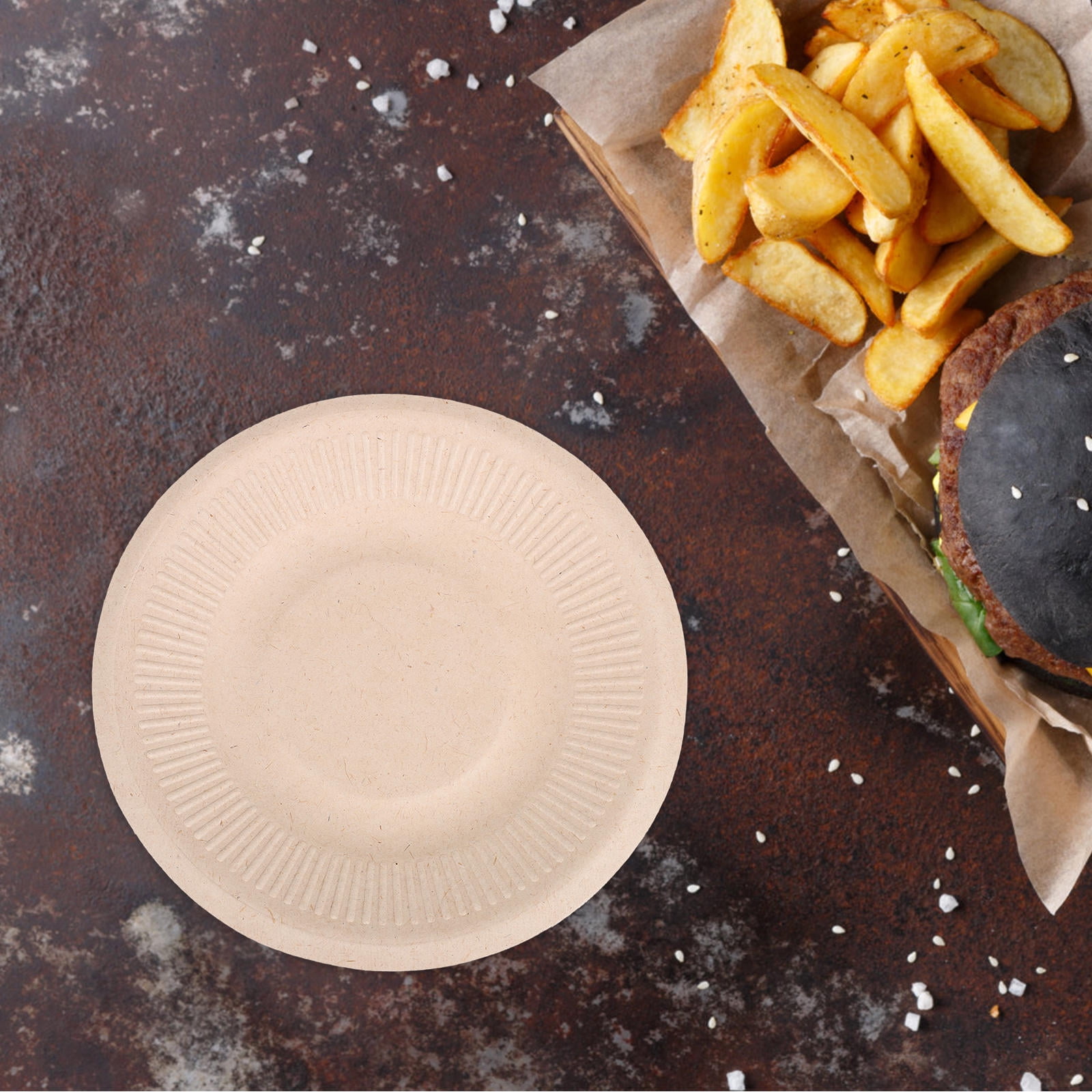 KAJNBN 50Pcs Beige Pulp Food Plate For Outdoor Bbq And Dessert Serving ...