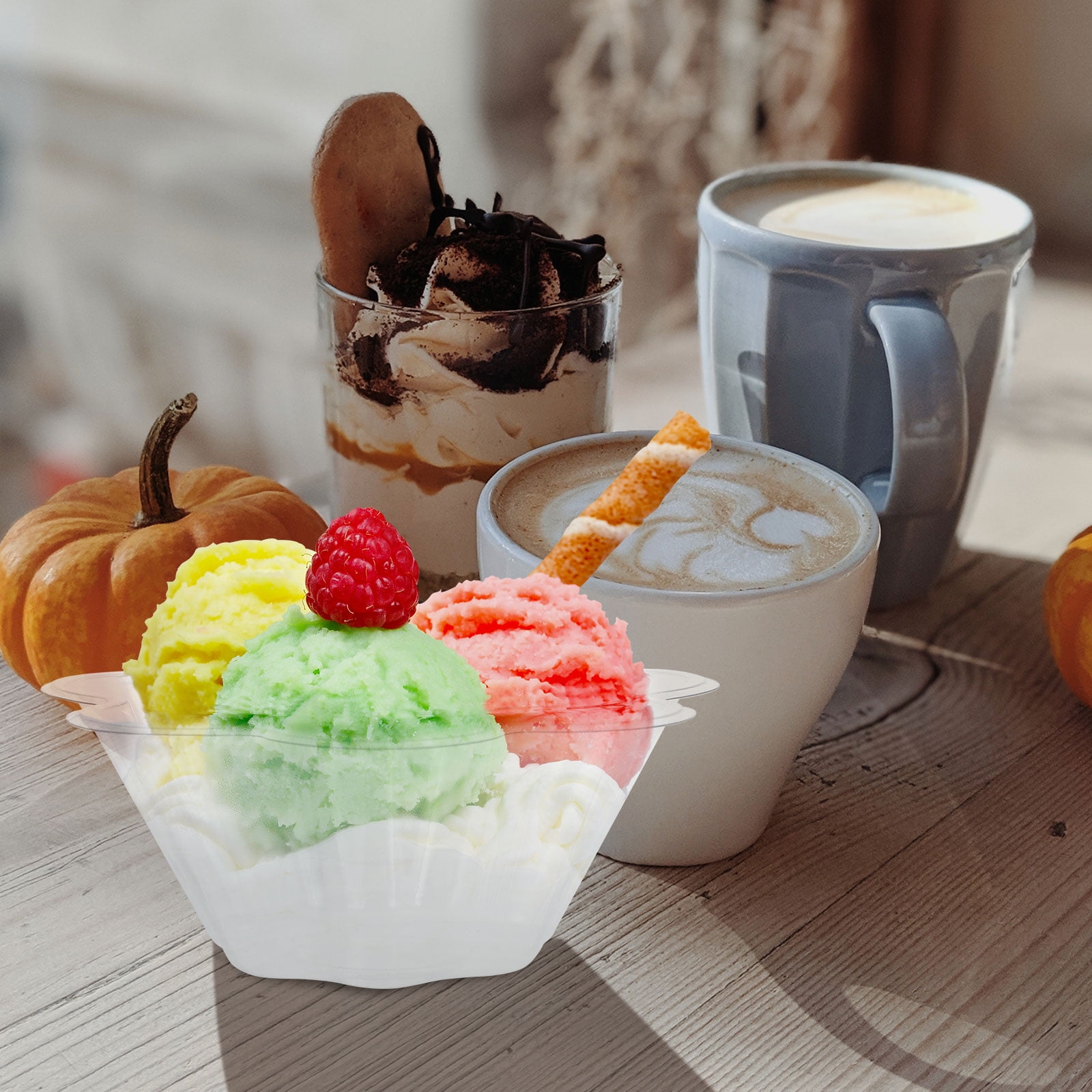 KAJNBN Assorted Color Disposable Ice Cream Bowl with Spoons for Storage ...