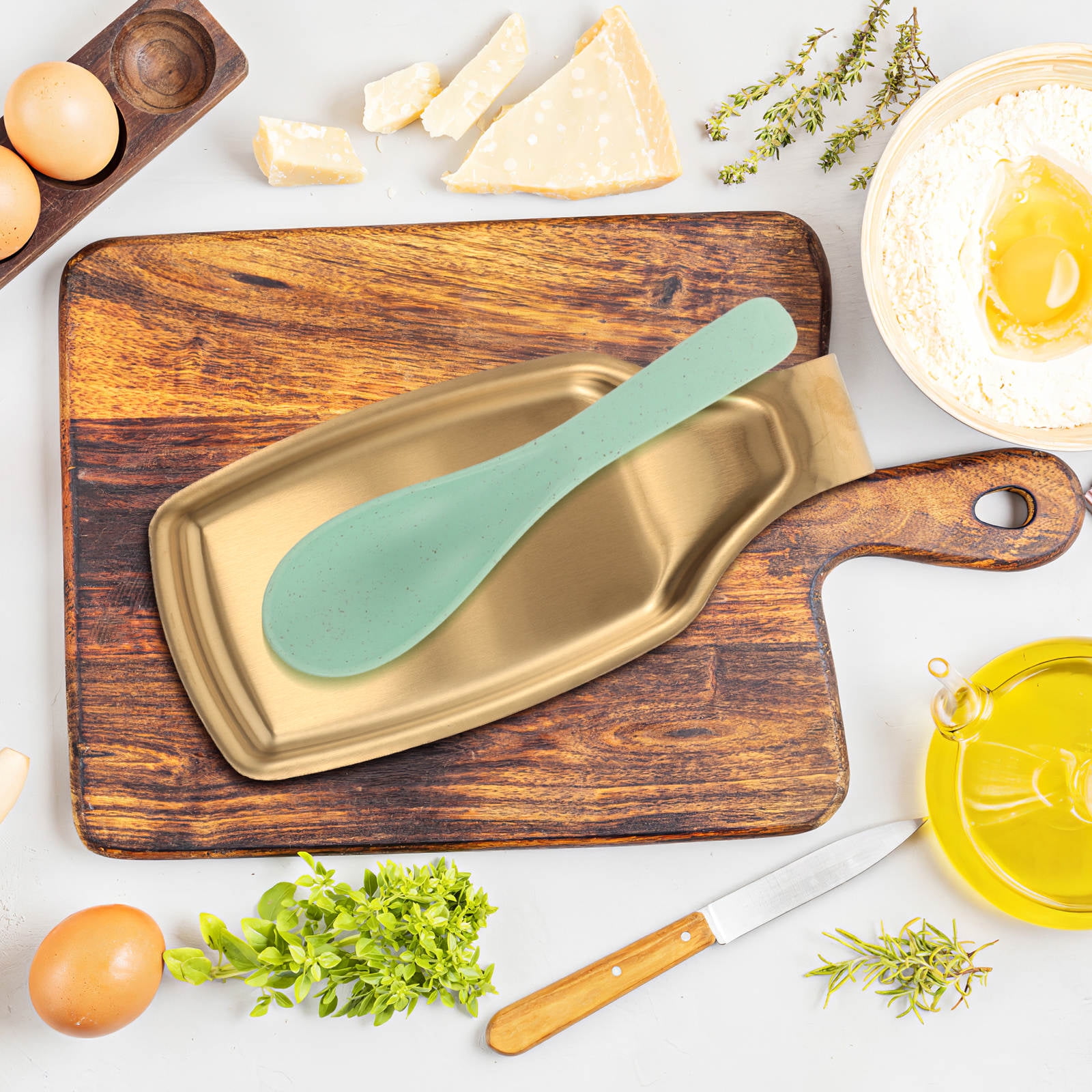 KAJNBN Golden Stainless Steel Spoon Rest 1Pcs with Square Bottom and ...
