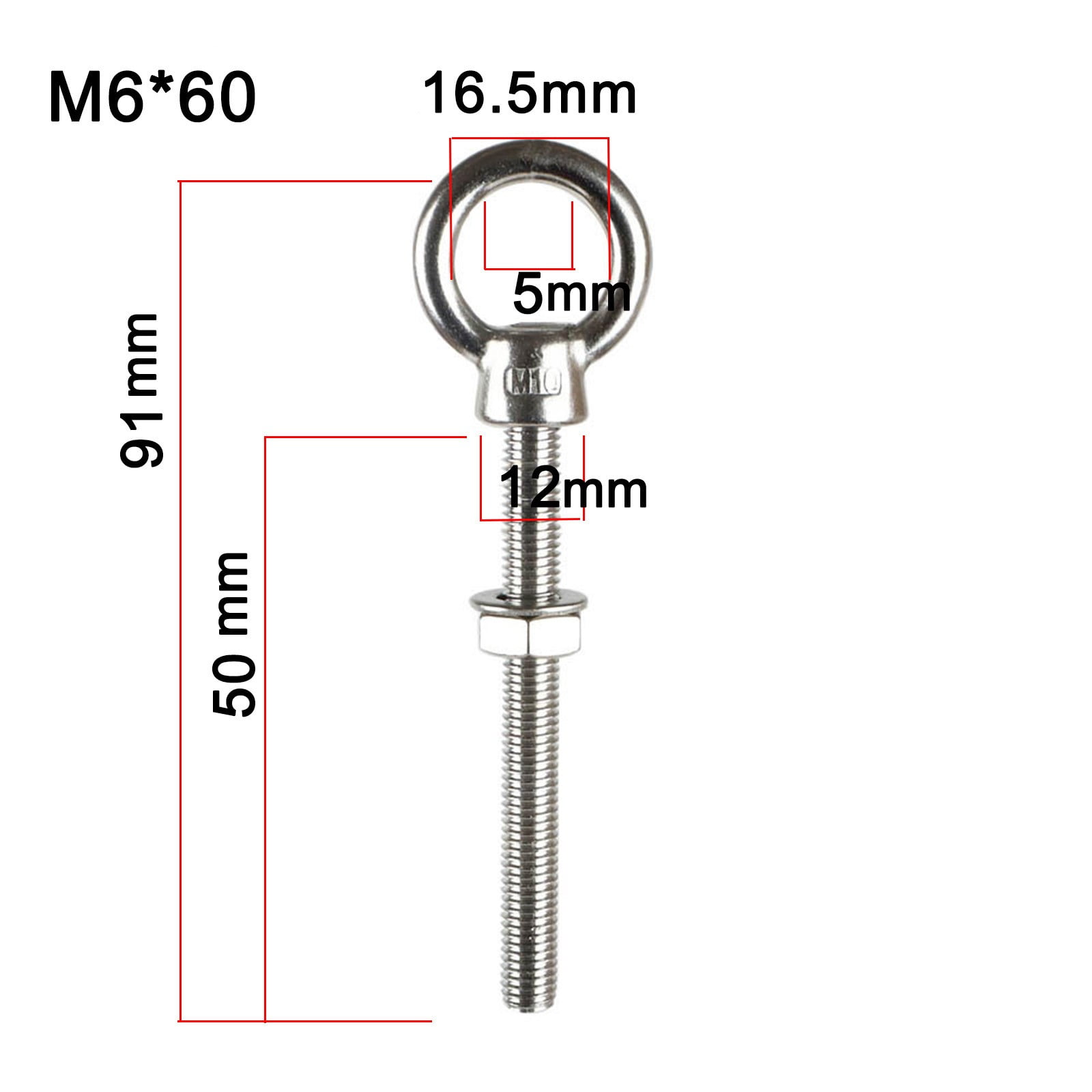 KAJOVE 10pcs eyebolt threaded eye bolts with nut washers 316stainless ...