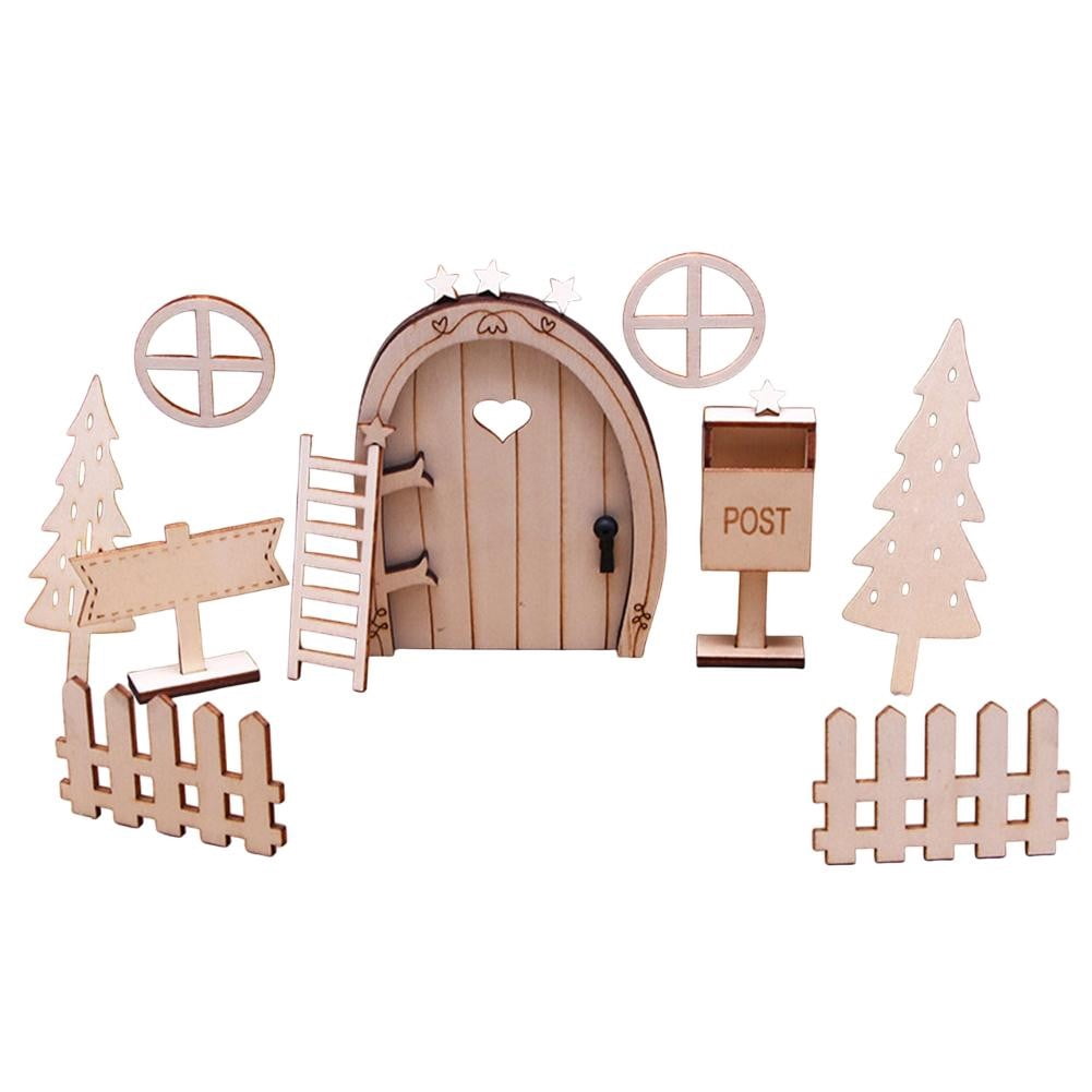 KAJOVE Dollhouse Fairy Tale Elf Door Set Mini Scene Garden Decoration ...