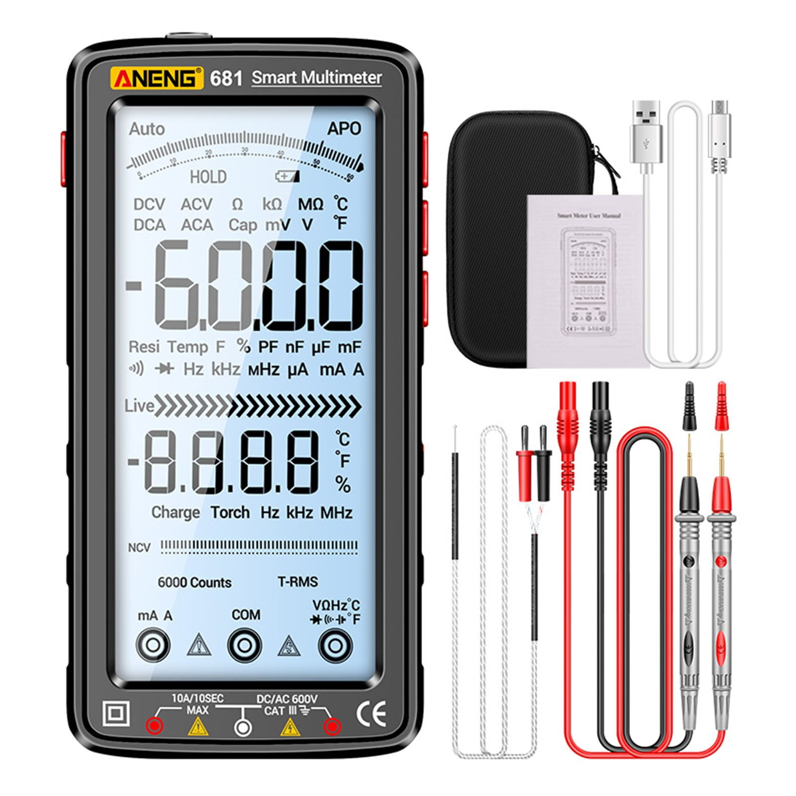 KAJOVE For ANENG 681 Digital Multimeter Professional Rechargeable AC/DC ...