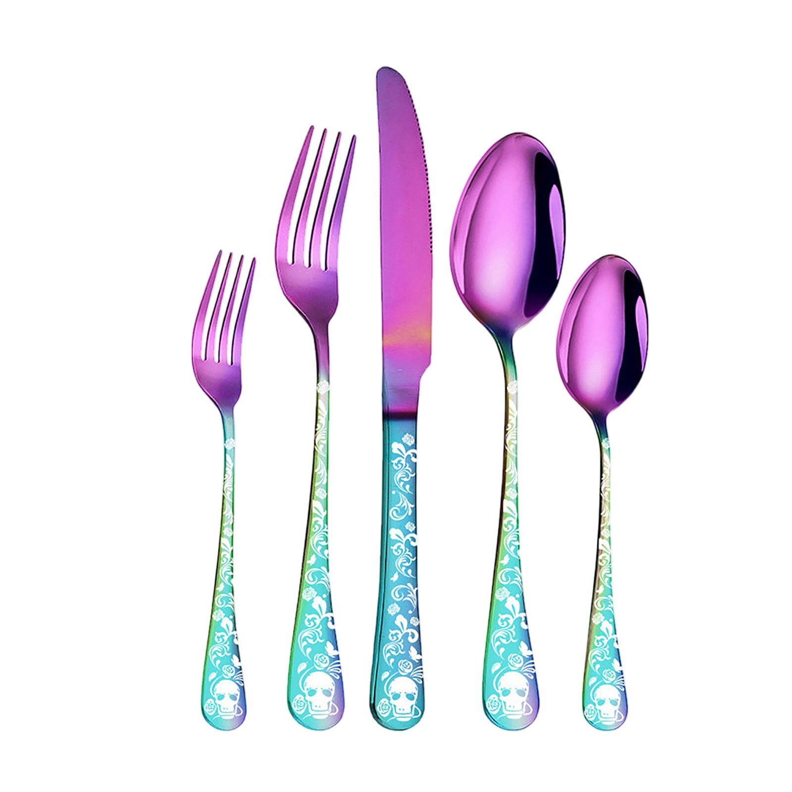 KAKA 2025 Halloween 5 Piece Skull Pattern Silverware Set - Stainless ...