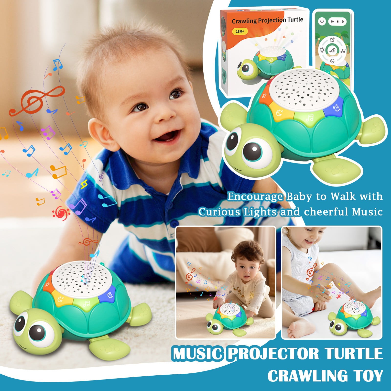 KAKA Turtle Baby Crawling Toy with Remote Control - 5-in-1 Musical ...