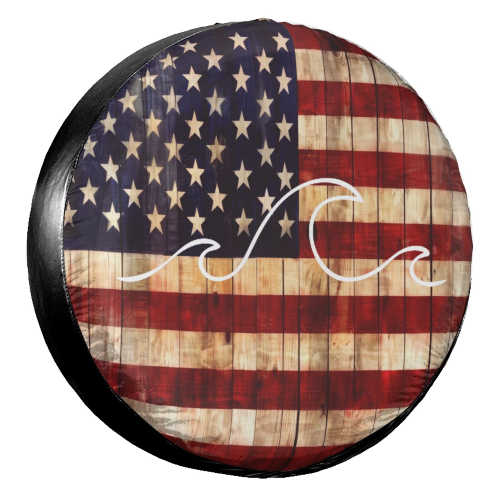 KAKALAD American Flag Background Ocean Wave Spare Tire Cover Universal ...
