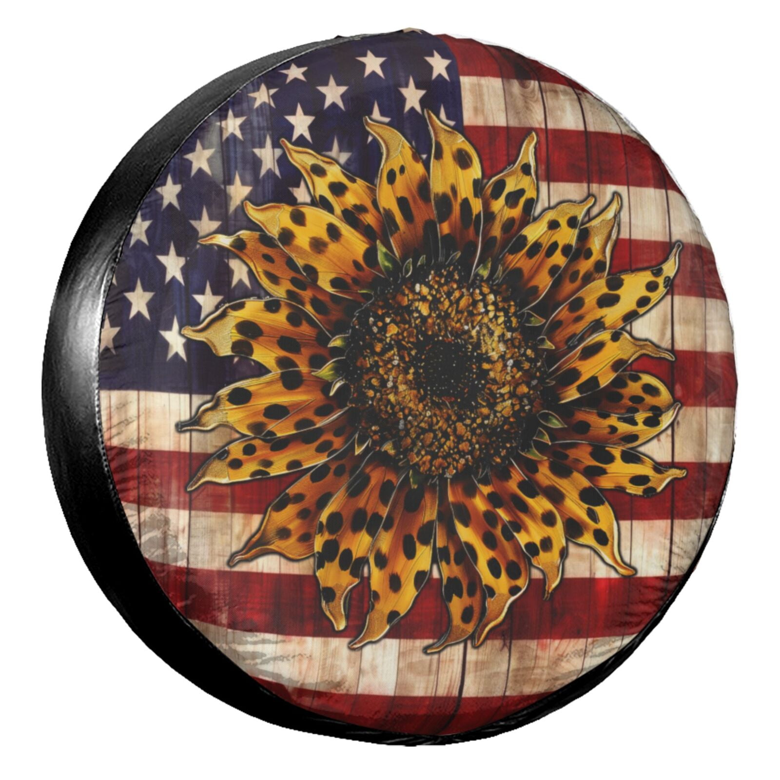 KAKALAD American Flag Painted Wood Wall Cool Cheetah Leopard Print Sunflower 01 Spare Tire Cover ...