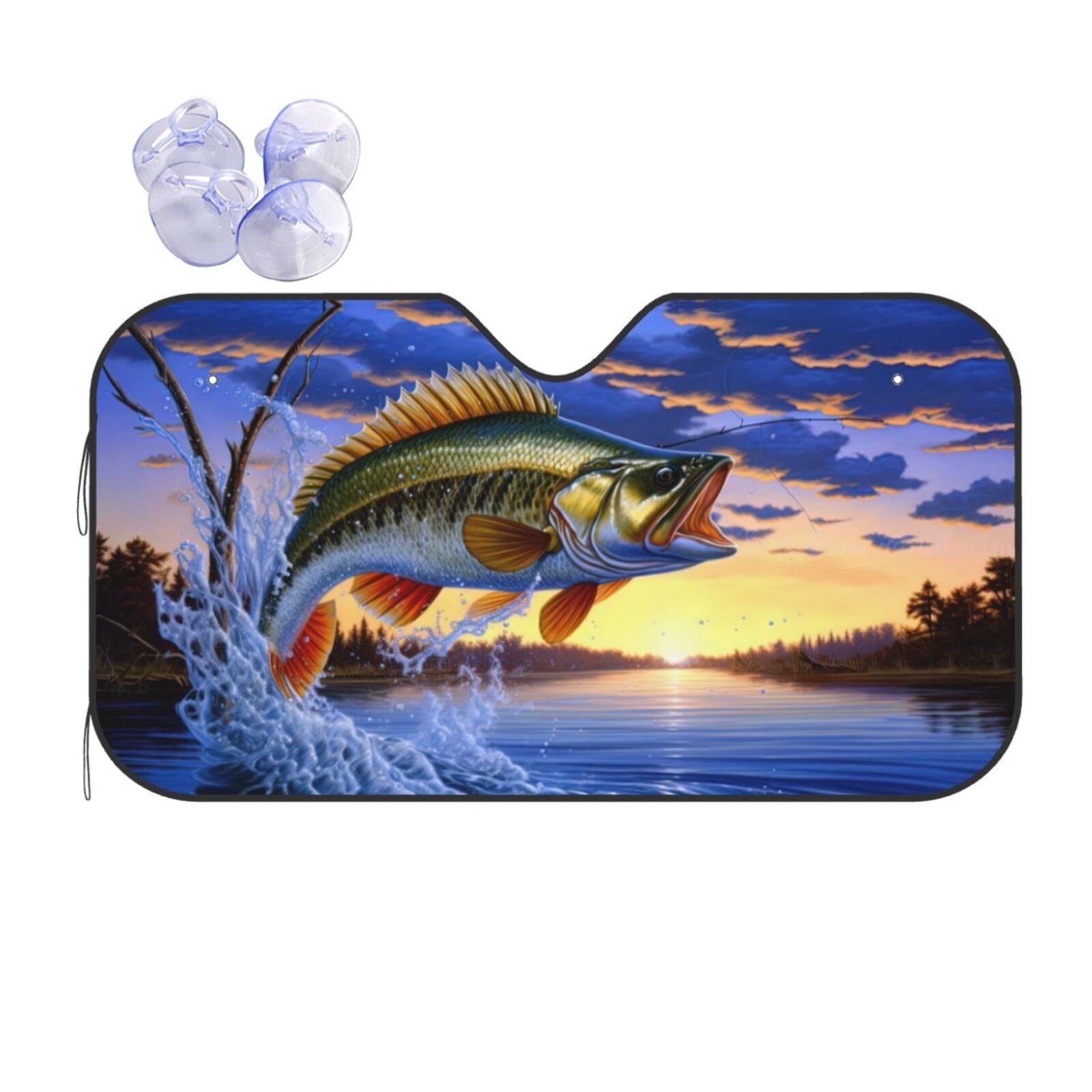 KAKALAD Bass Fish Jumping 03 Folding Aluminum Windshield Car Sun Shades ...