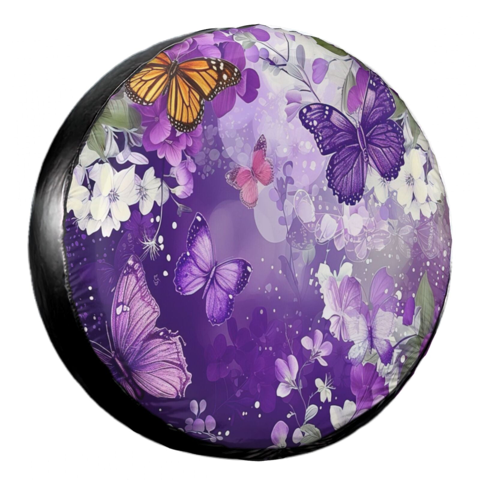Kakalad Butterflies Flowers Purple Pattern 01 Spare Tire Cover