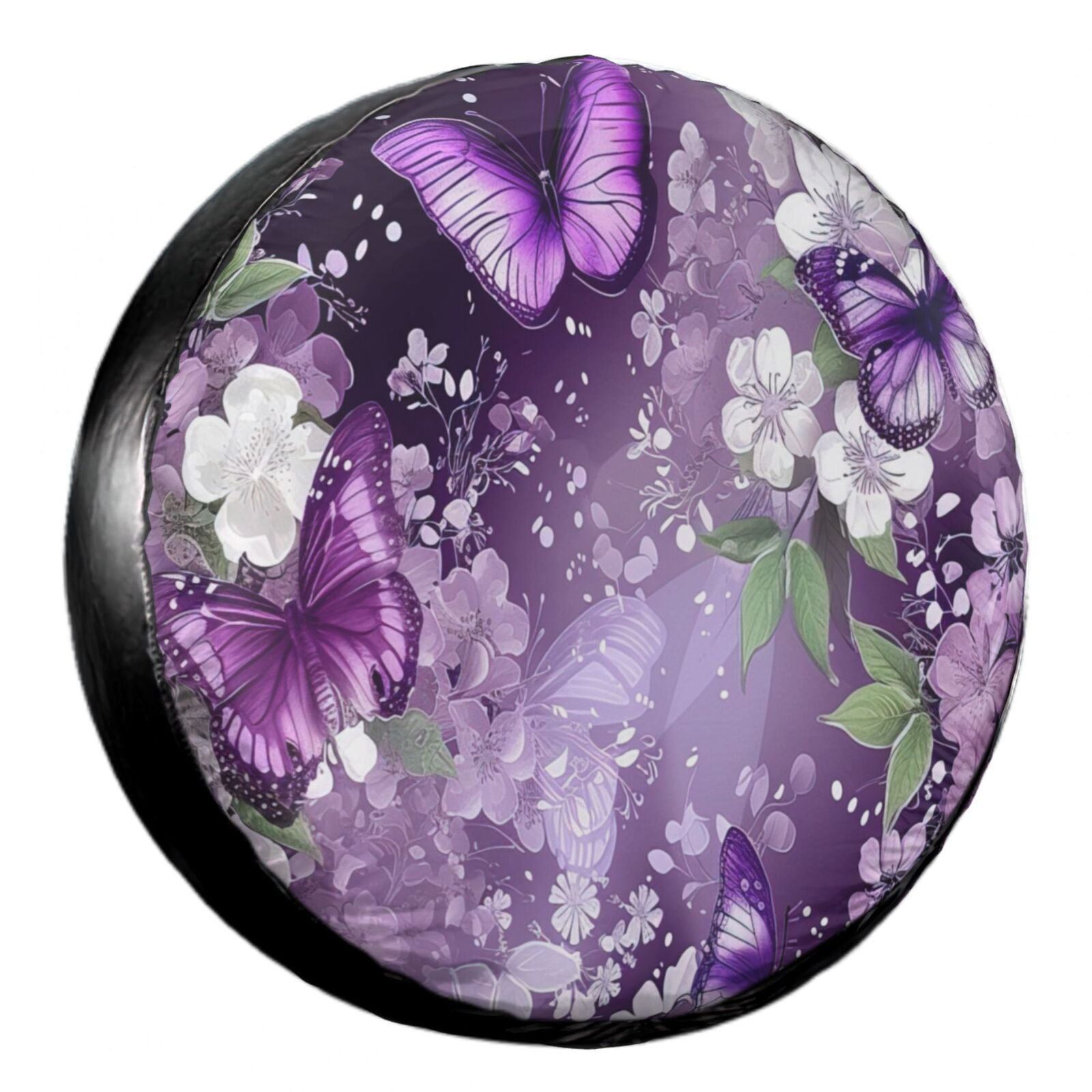 Kakalad Butterflies Flowers Purple Pattern 02 Spare Tire Cover