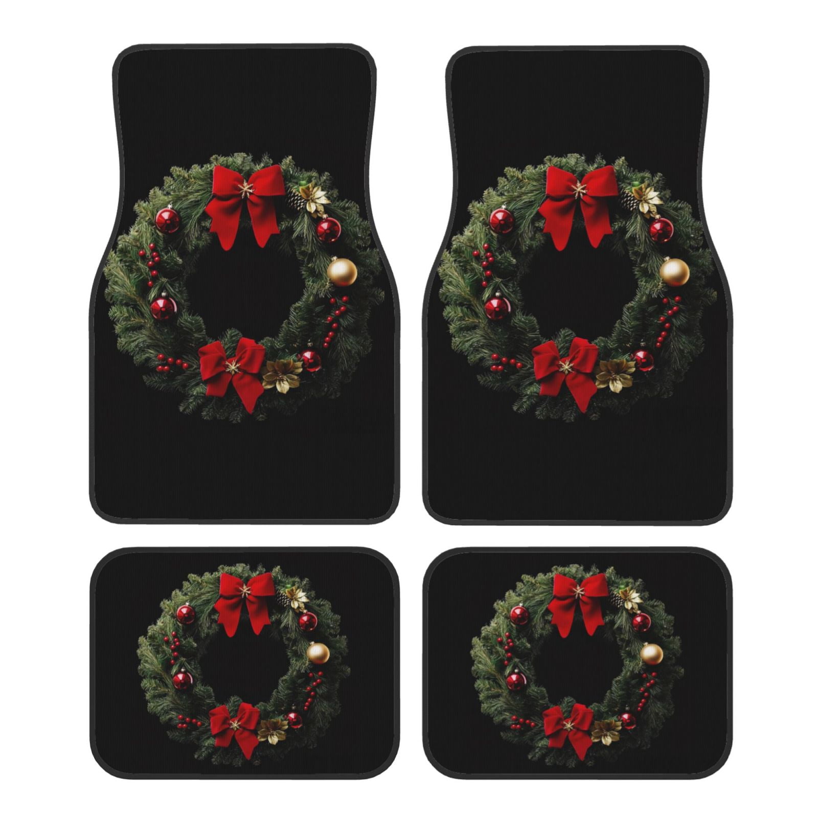 KAKALAD Christmas Wreath Black Car Floor Mats 4PC Set Carpet Protection ...